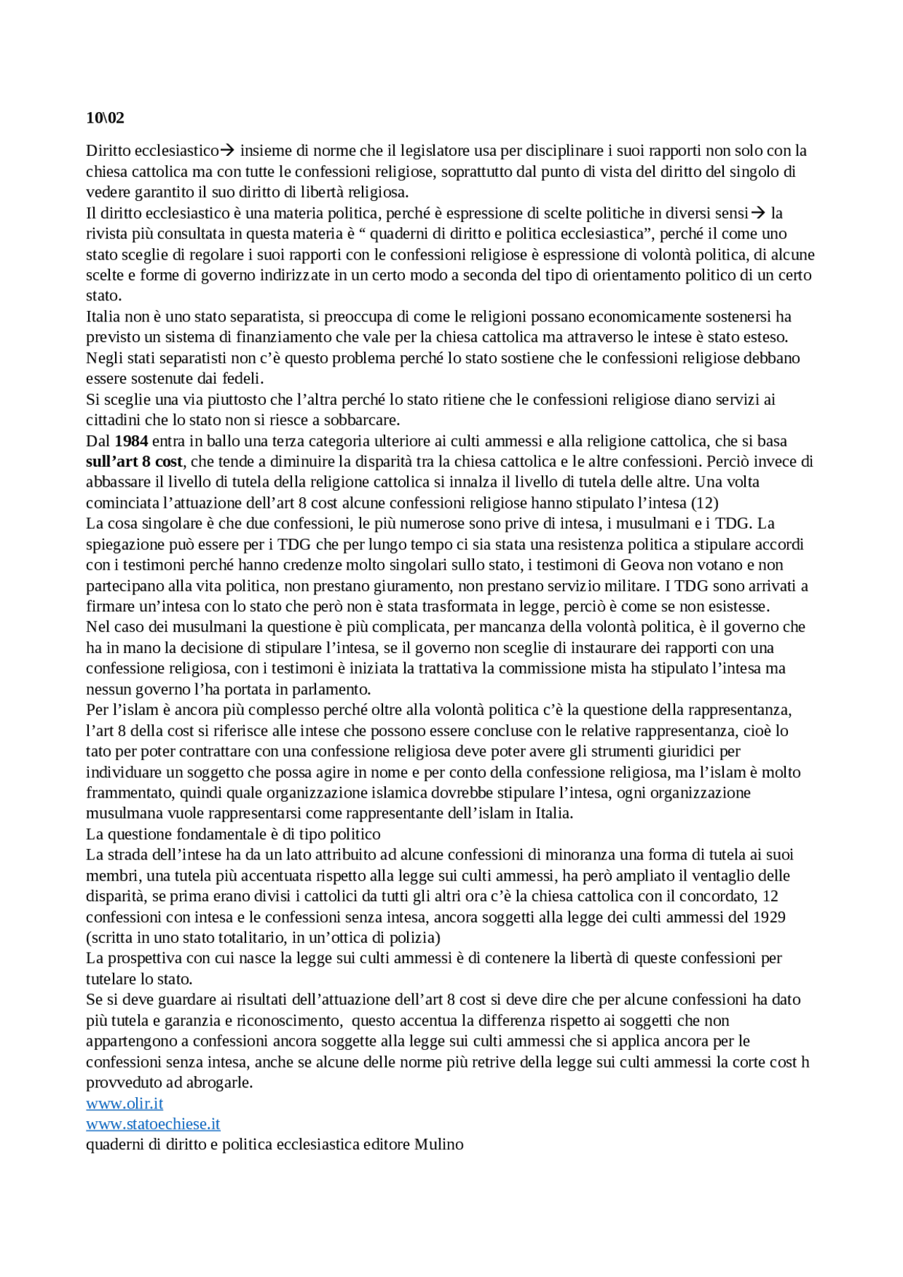 Appunti Diritto Ecclesiastico Docsity