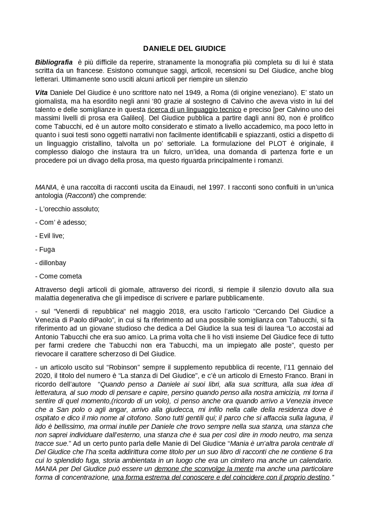 Appunti Daniele Del Giudice Docsity