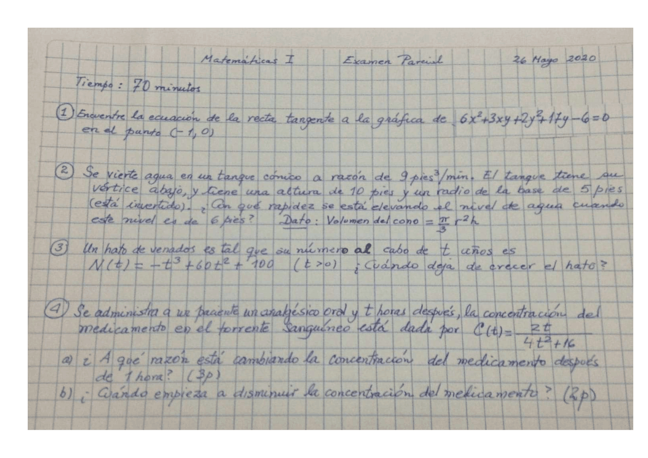 Examen Parcial Matematica 1 Ejercicios De Matemáticas Docsity