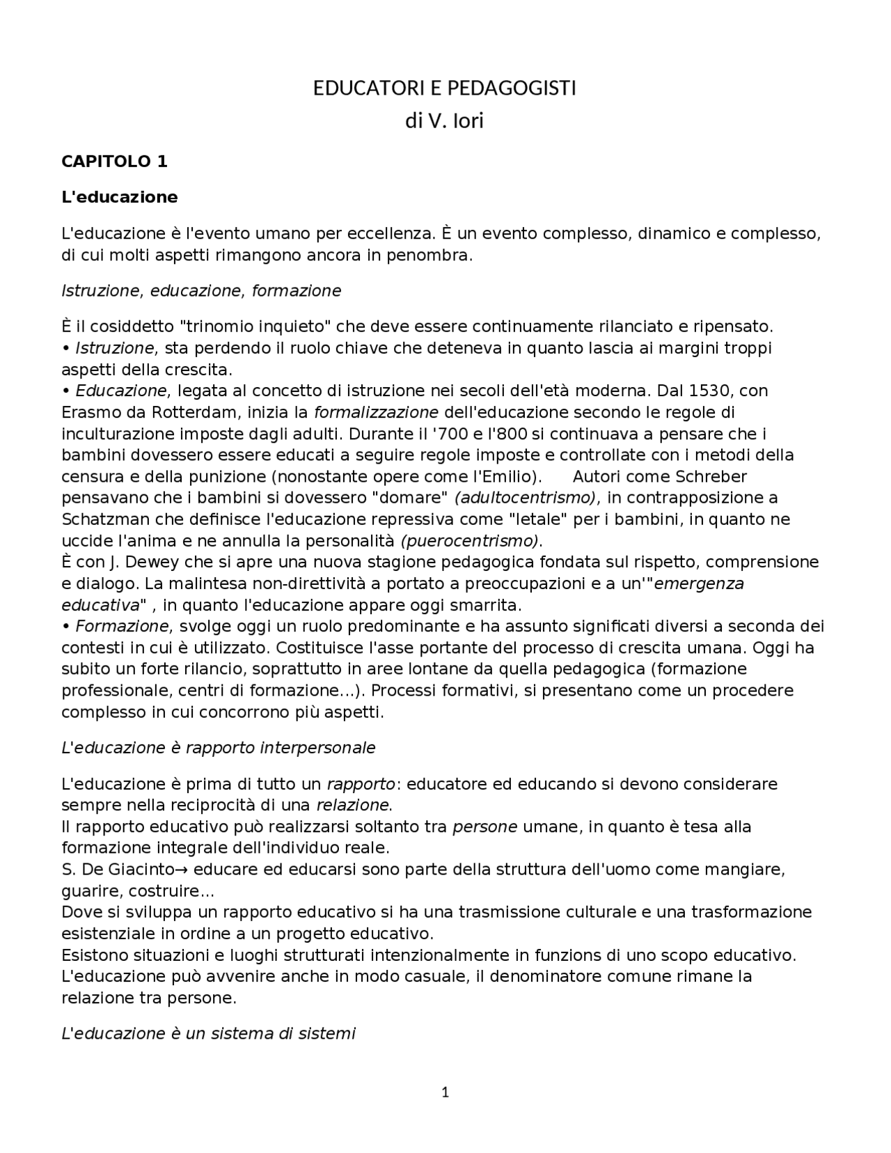 Riassunto Educatori E Pedagogisti Docsity