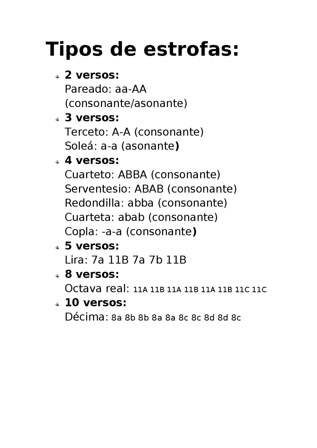 Tipos de estrofas lenguaje castellano - Docsity