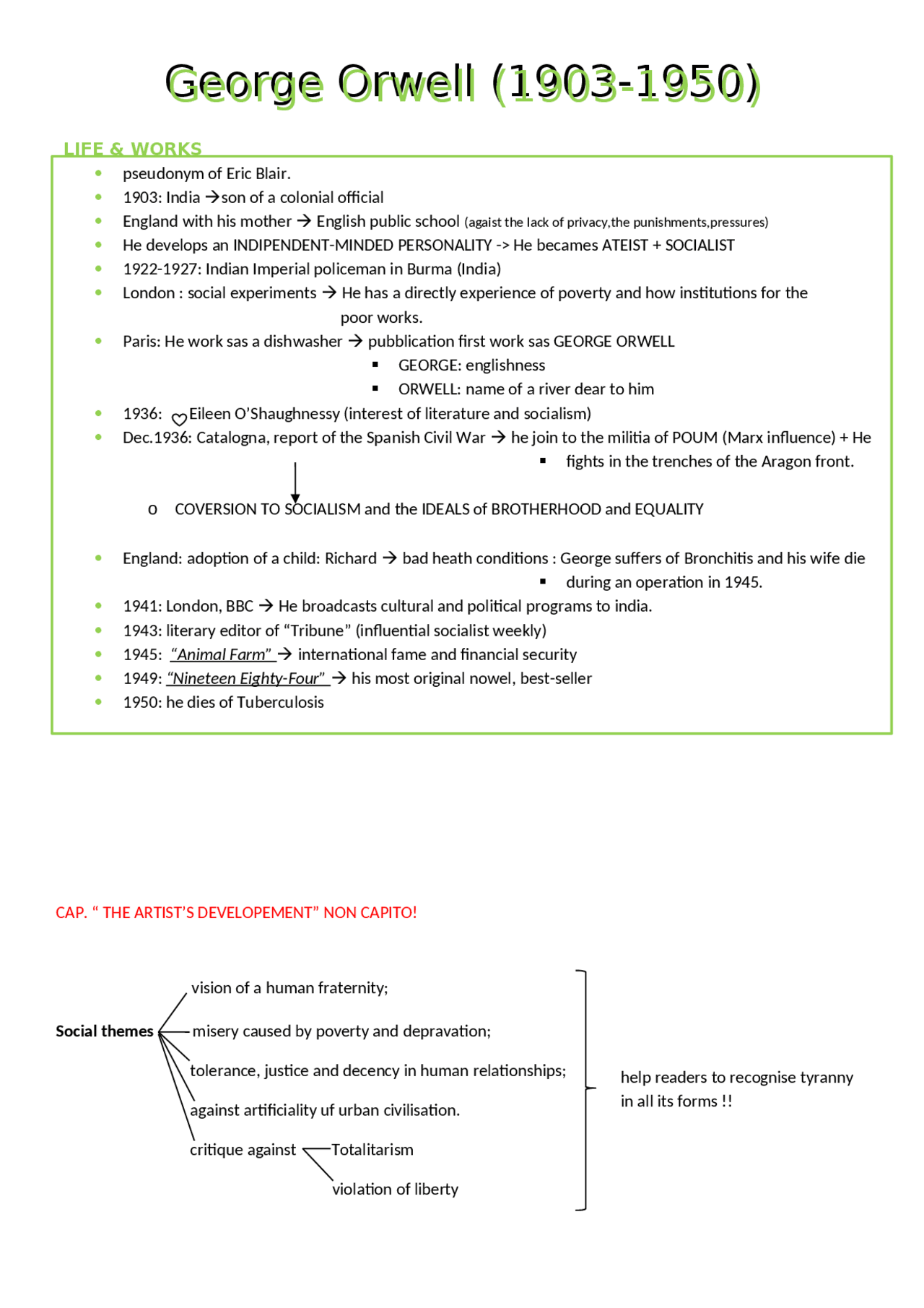 George Orwell: life & works - Docsity