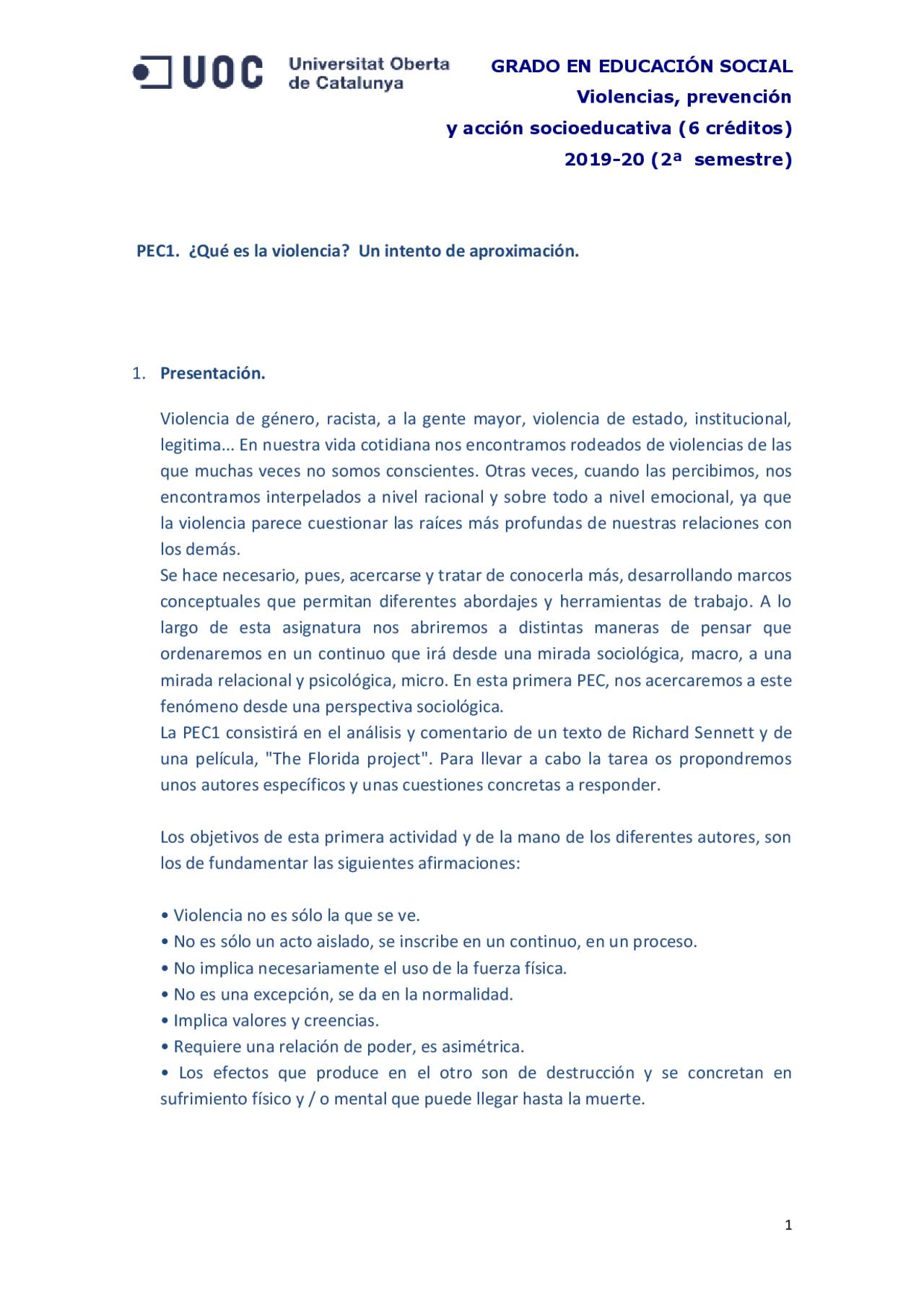 Pec 1 Violencias Apuntes Docsity