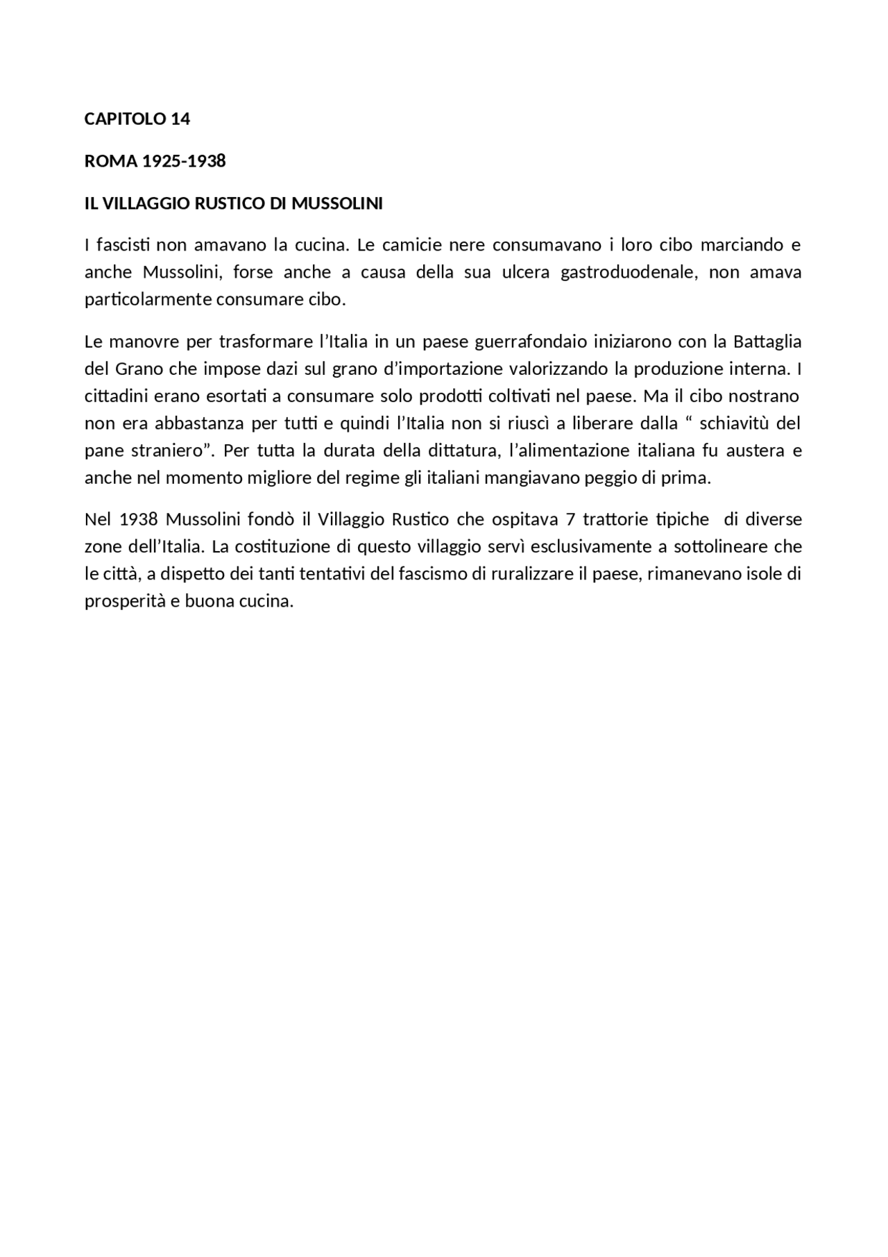 Il villaggio rustico di Mussolini - Docsity