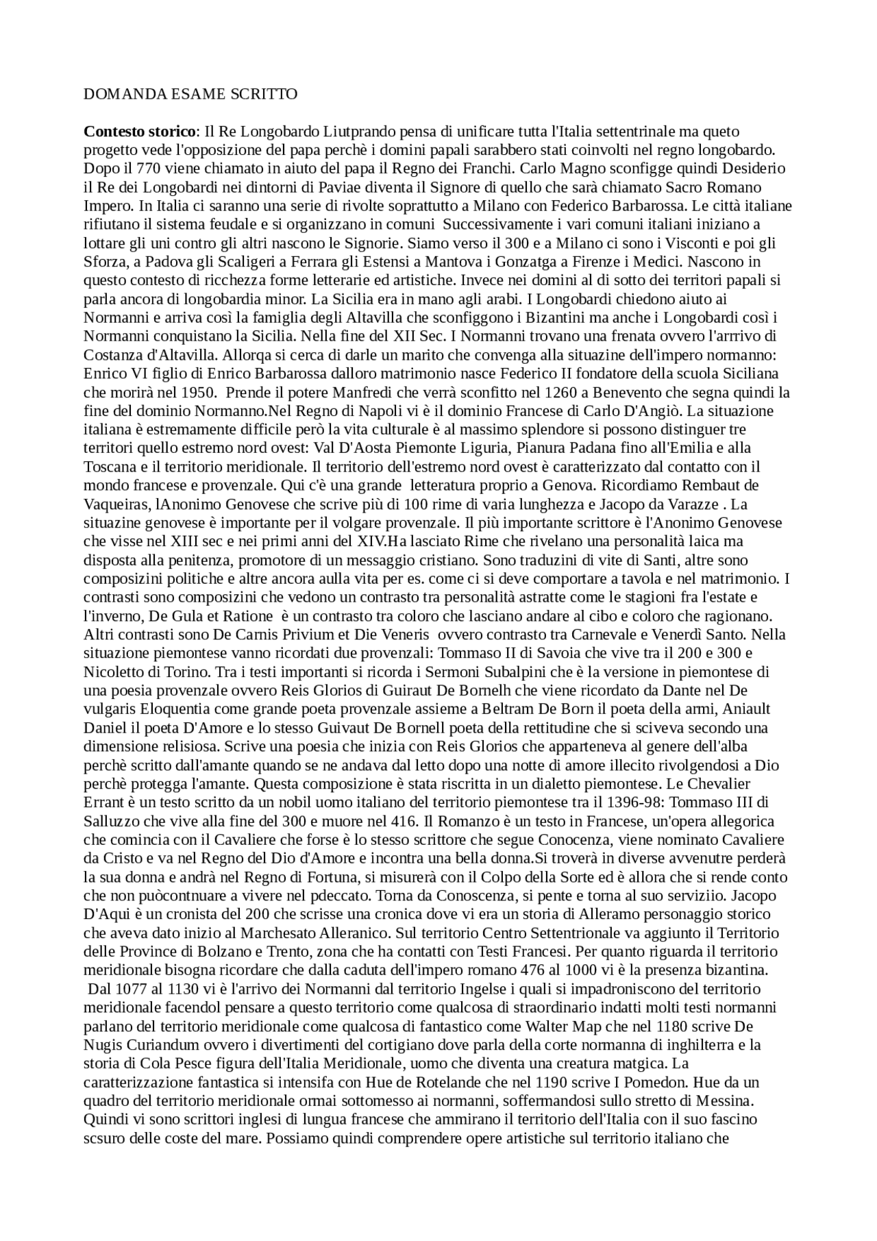 Domande E Risposte Esame Scritto Filologia Romanza Docsity