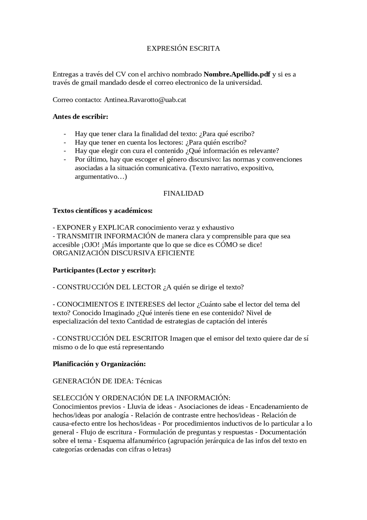 Apuntes Completos Expresión Escrita Español Docsity