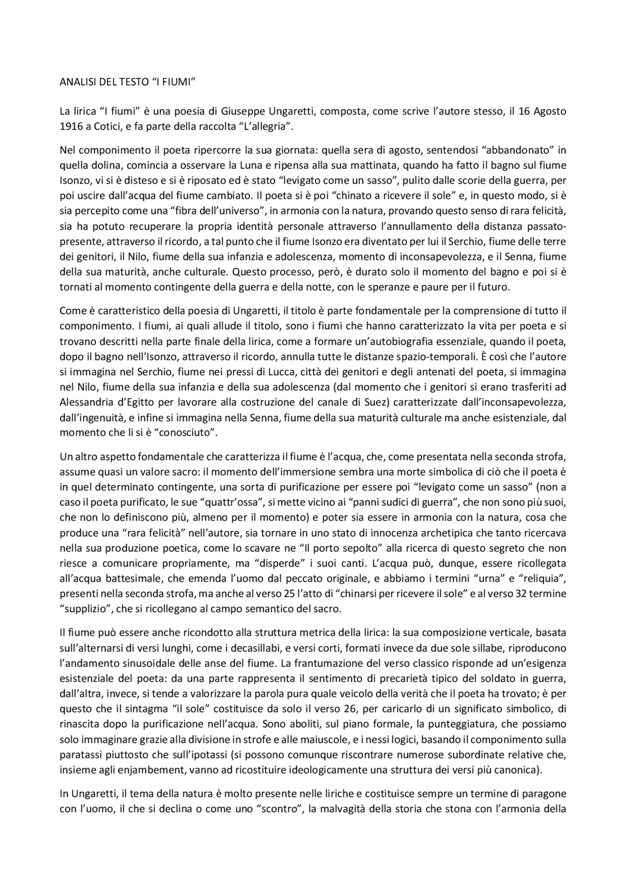 I Fiumi Di Ungaretti Docsity