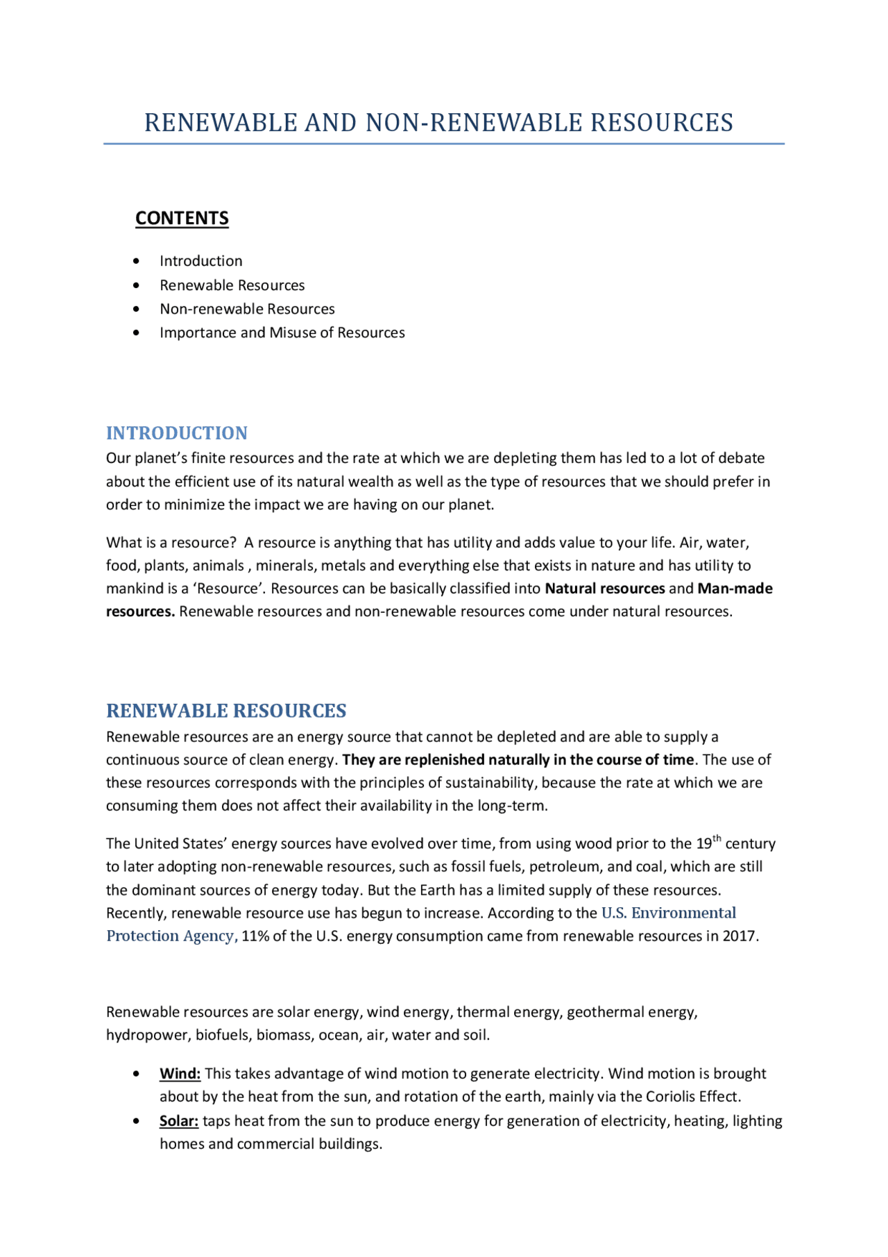 Renewable And Non Renewable Resources Docsity