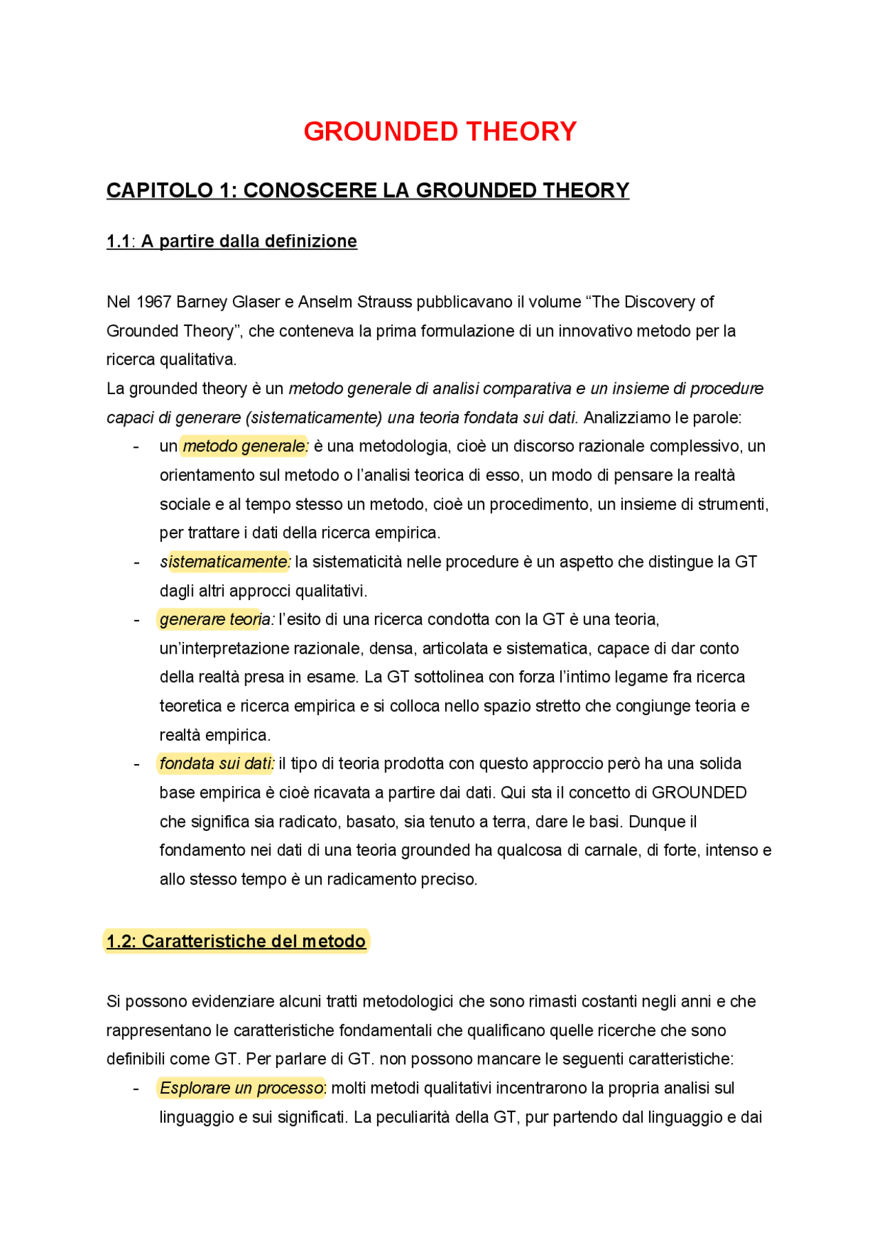Riassunto Graunded Theory Docsity