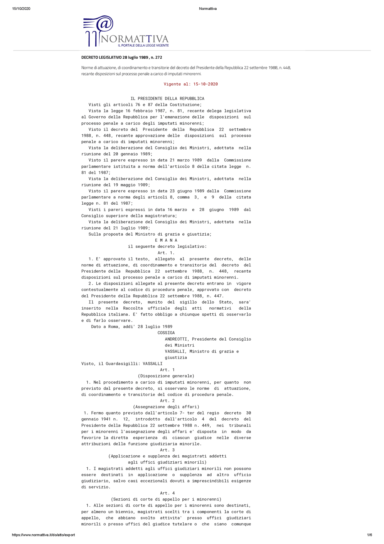 Dlgs N 2721989 Processo Penale A Carico Di Imputati Minorenni Docsity