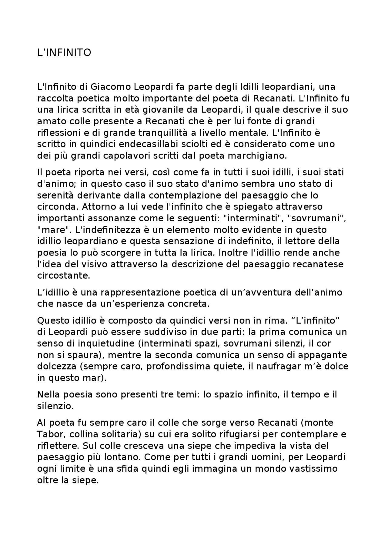 Linfinito La Ginestra Docsity