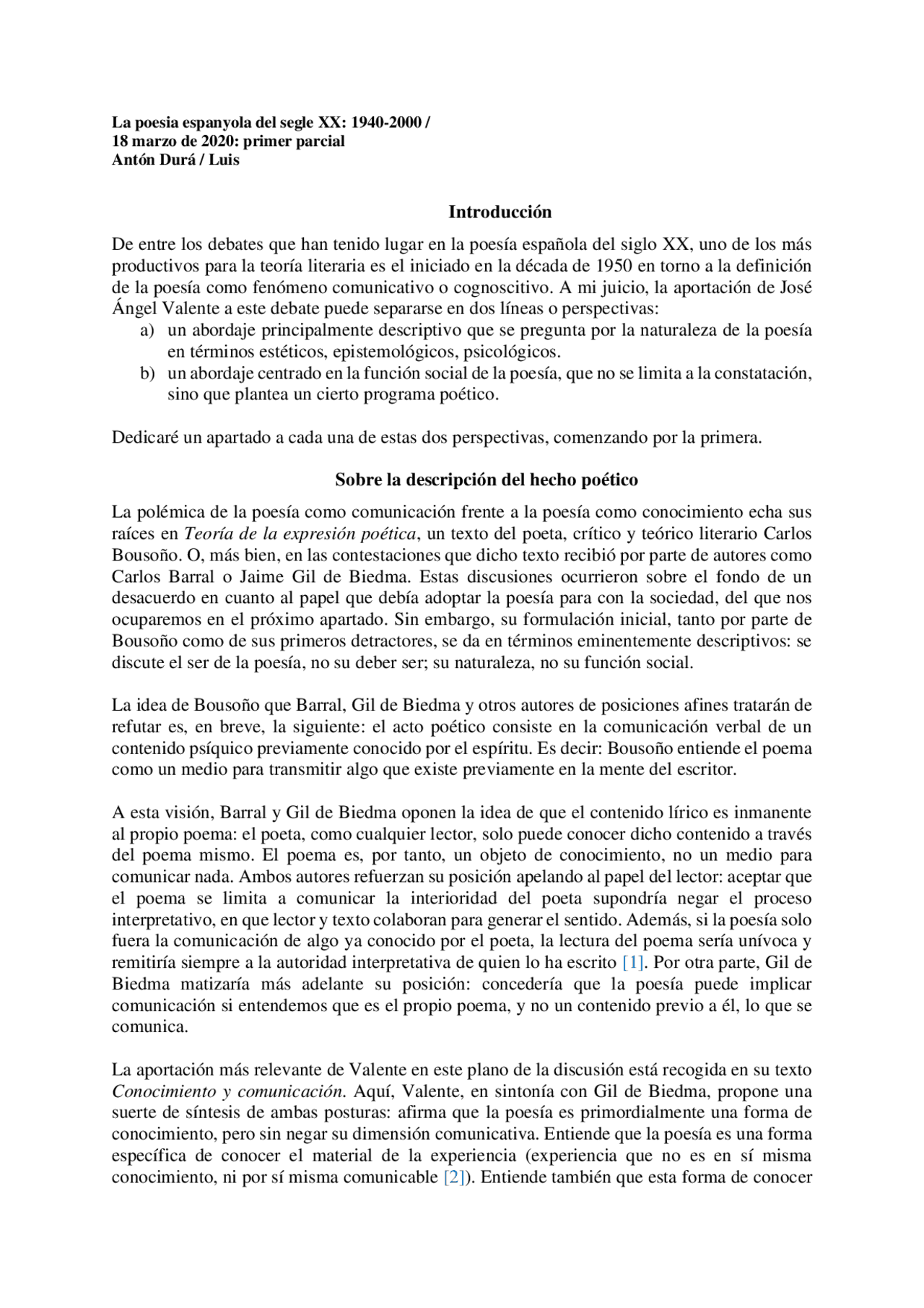 Primer examen de Poesía Española del Siglo XX - Docsity