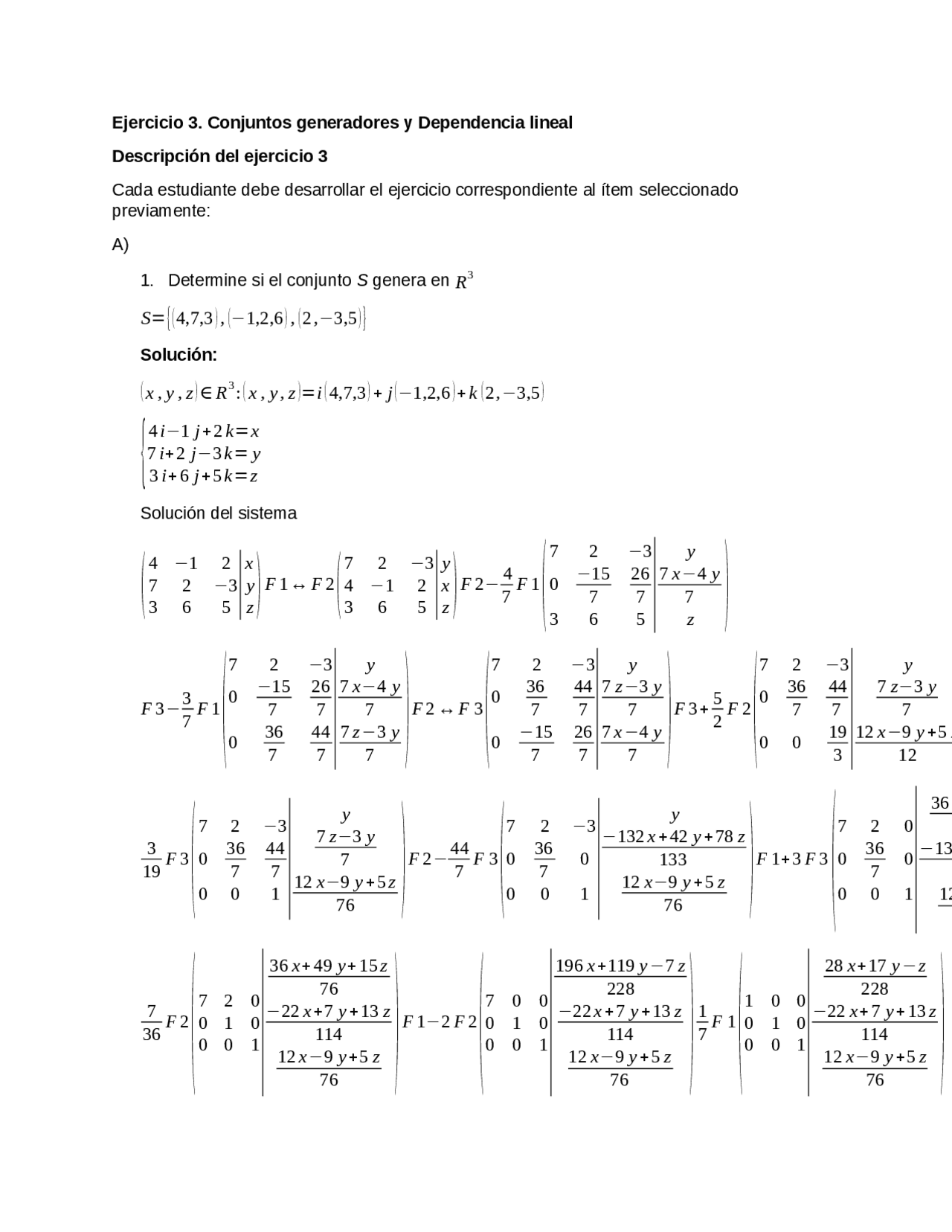 Ejercicios de Álgebra Lineal: Conjuntos Generadores y Dependencia ...