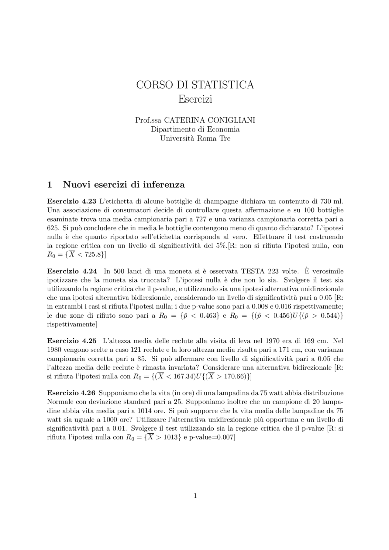 Esercizi Statistica Inferenza Docsity