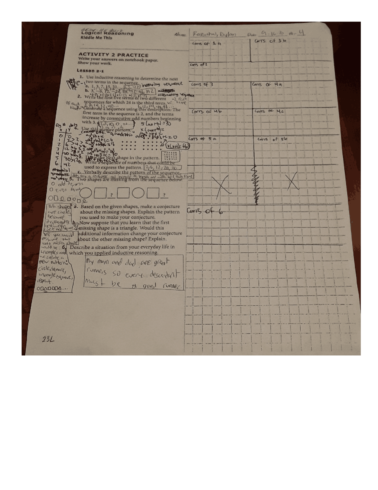 Student's answers to Springboard Geometry p. 23 L - Docsity