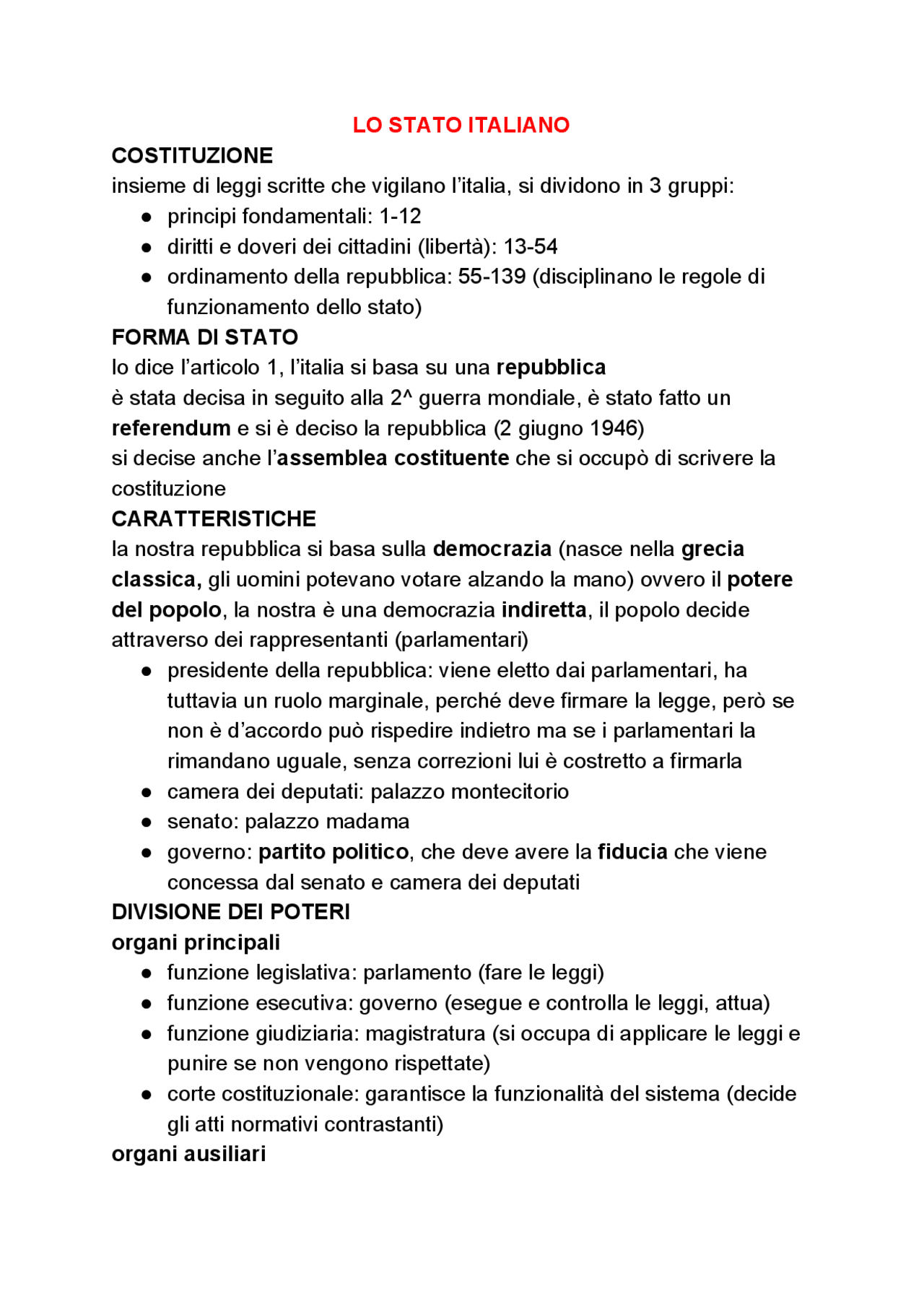 Lo stato italiano (2^ superiore ITE) - Docsity