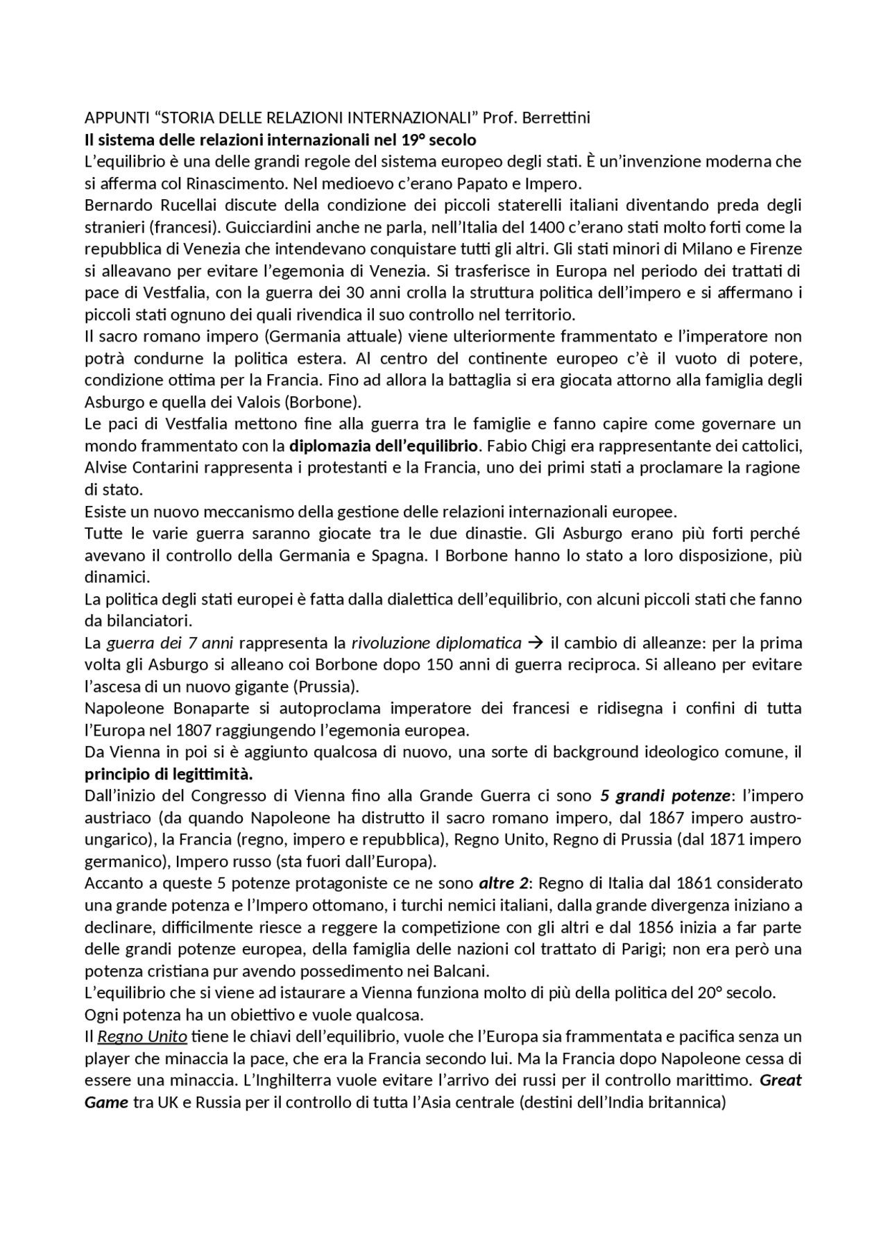 Appunti Completi Storia Delle Relazioni Internazionali Appunti Di
