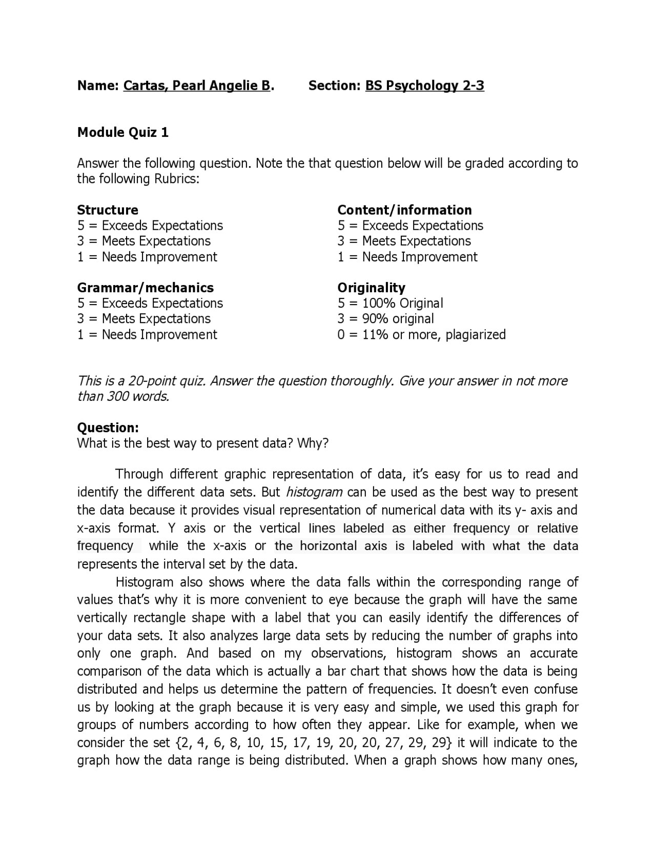 Pyschology Statistics Docsity