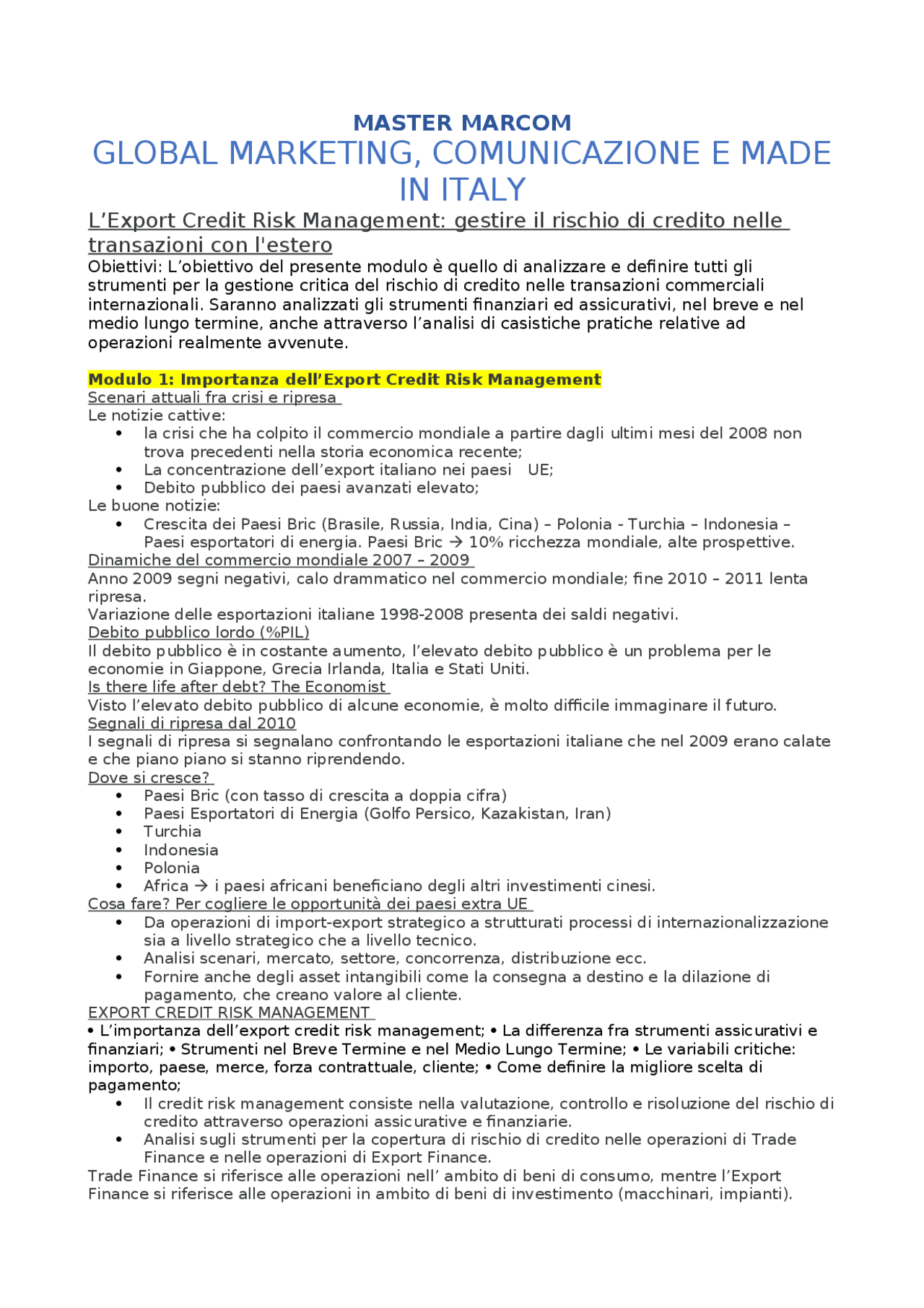Moduli Master Marcom Docsity