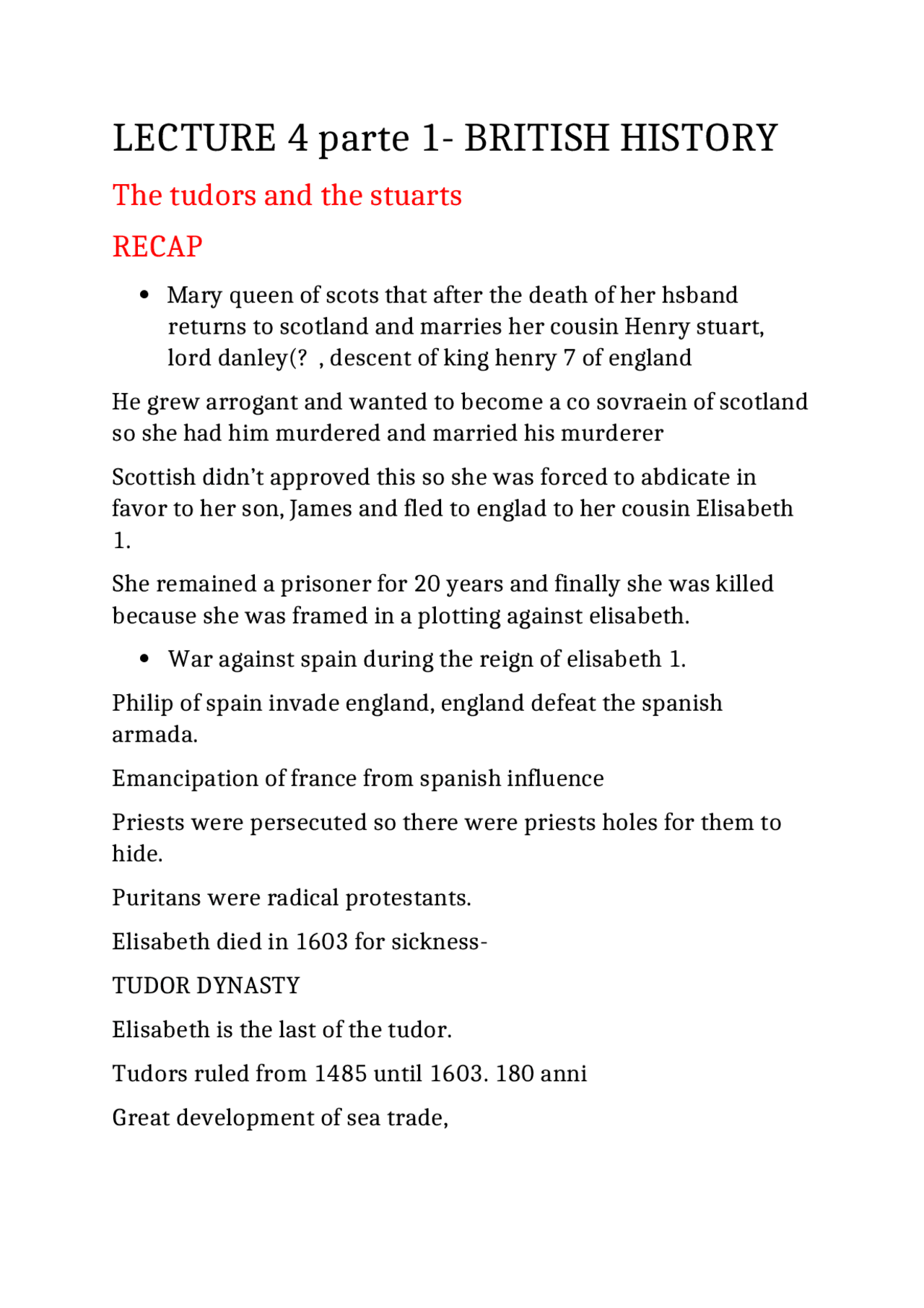 The tudors and the stuarts - Docsity