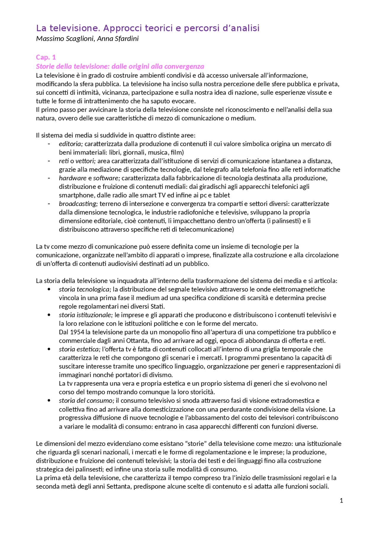 La Televisione Modelli Teorici E Percorsi Di Analisi Docsity