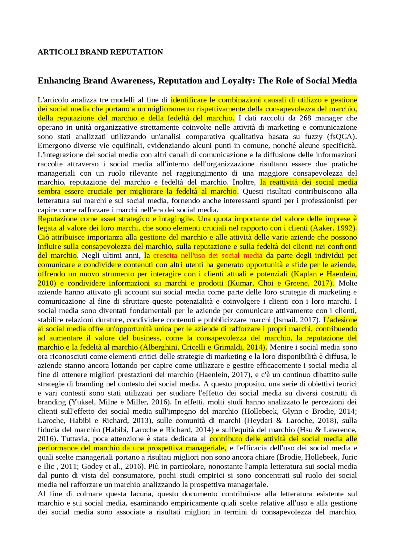 Articoli Brand Reputation Docsity