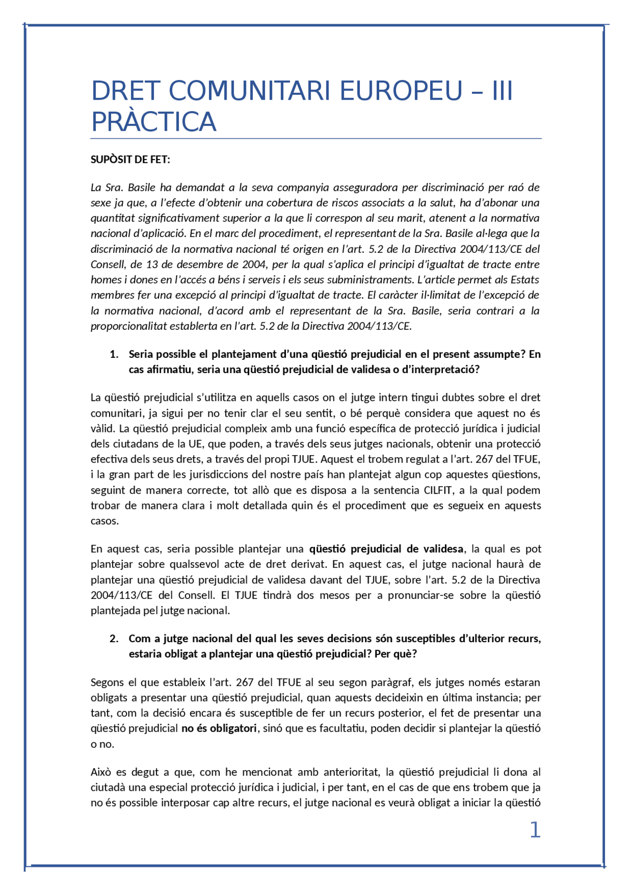 Tercera Práctica Instituciones de Derecho Comunitario Europeo | Ejercicios de Derecho Europeo ...