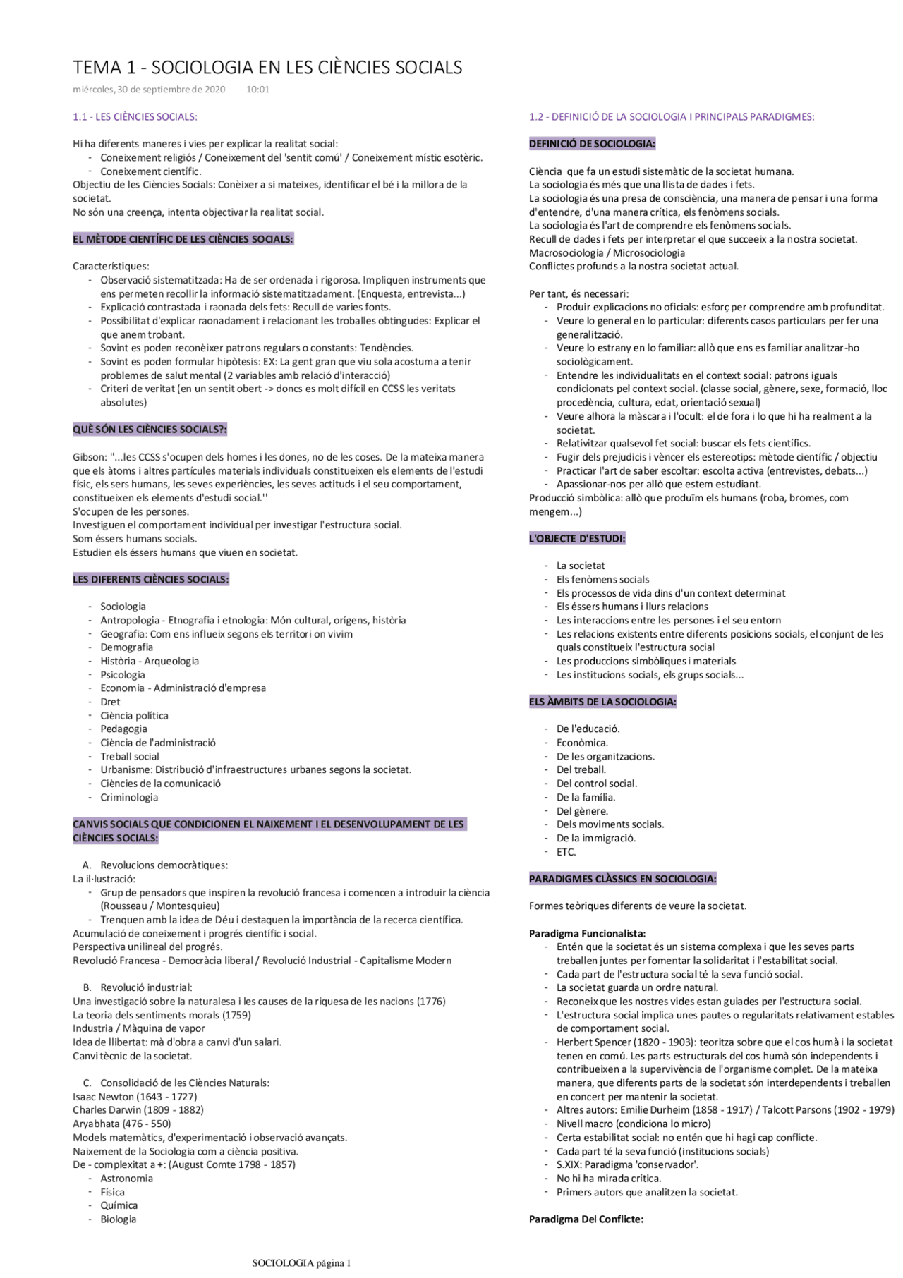 Tema 1 Sociologia En Les CiÈncies Socials Docsity