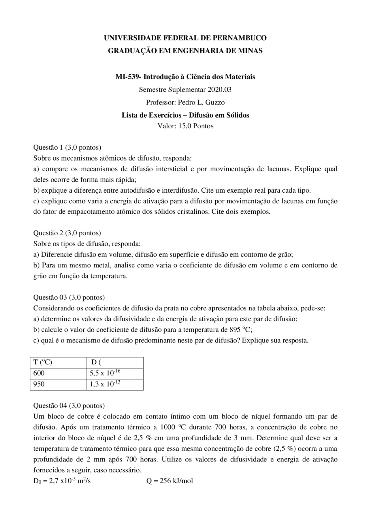 Lista De Ciencia Dos Materiais Docsity