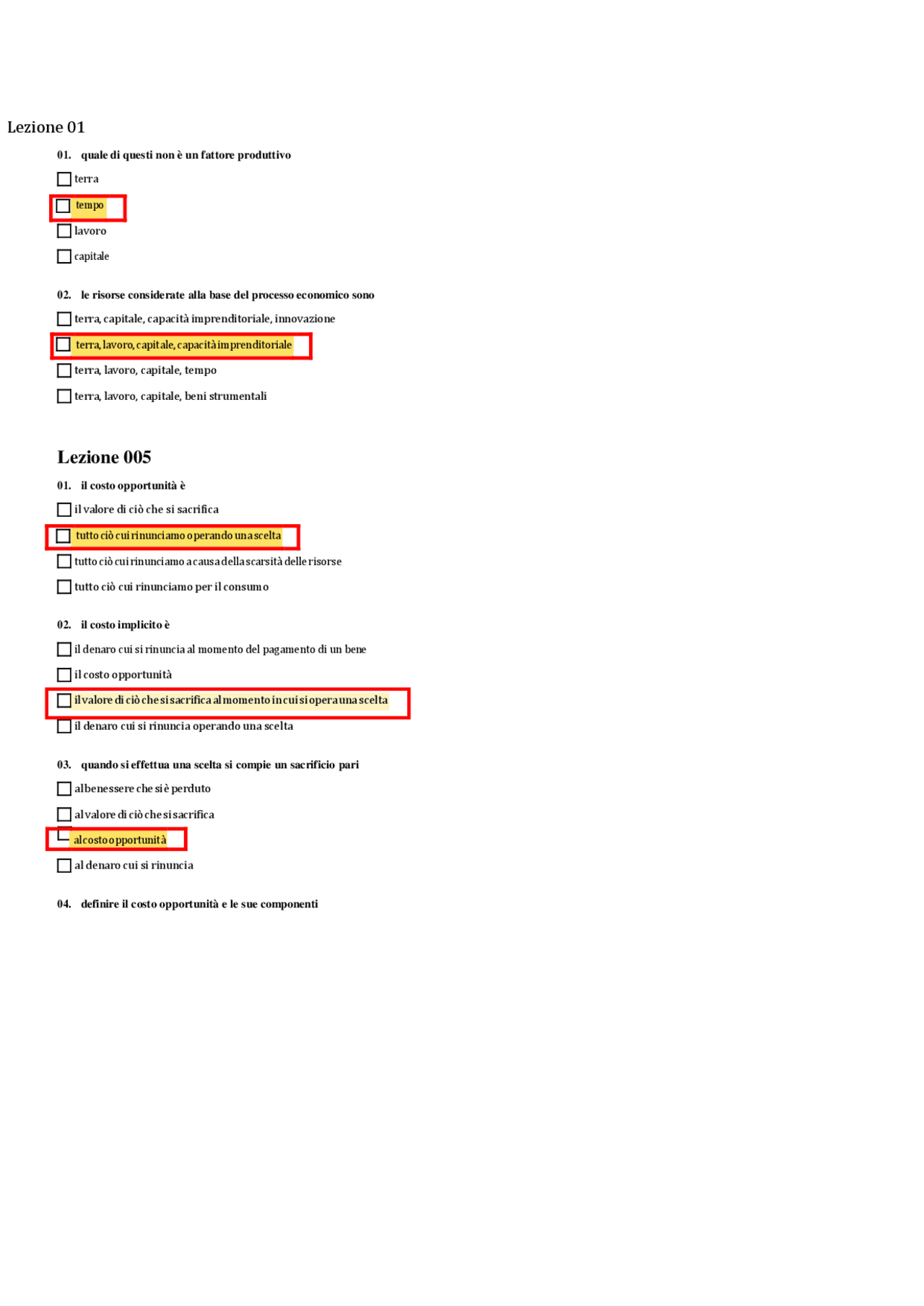 Paniere Multiple Microeconomia Docsity
