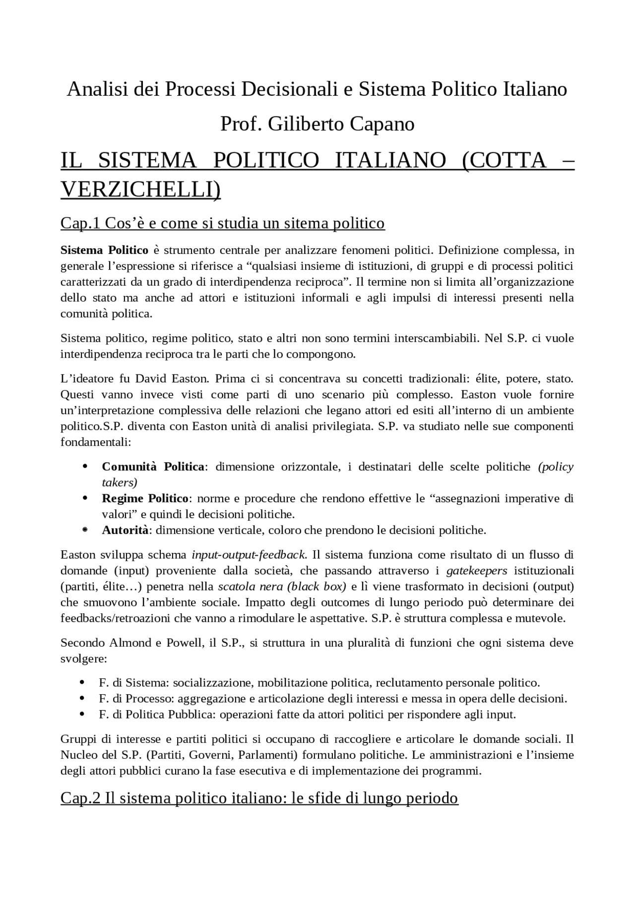 Analisi dei Processi Decisionali e Sistema Politico Italiano prof. Capano | Appunti di Scienza ...