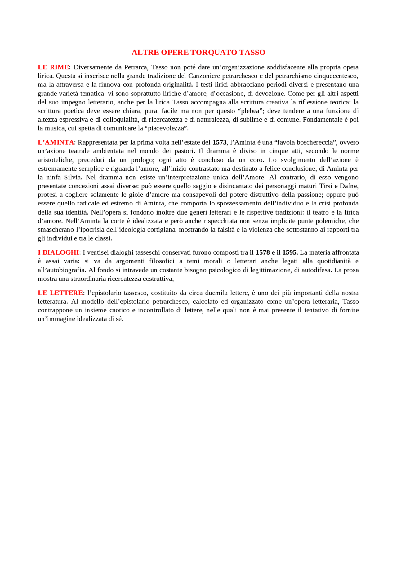 Torquato Tasso E Le Opere Docsity