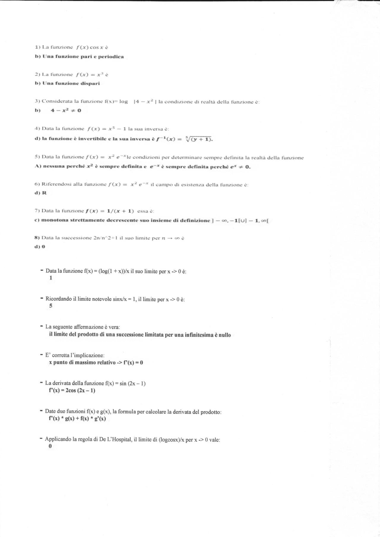 Domande Esame Analisi Matematica Docsity