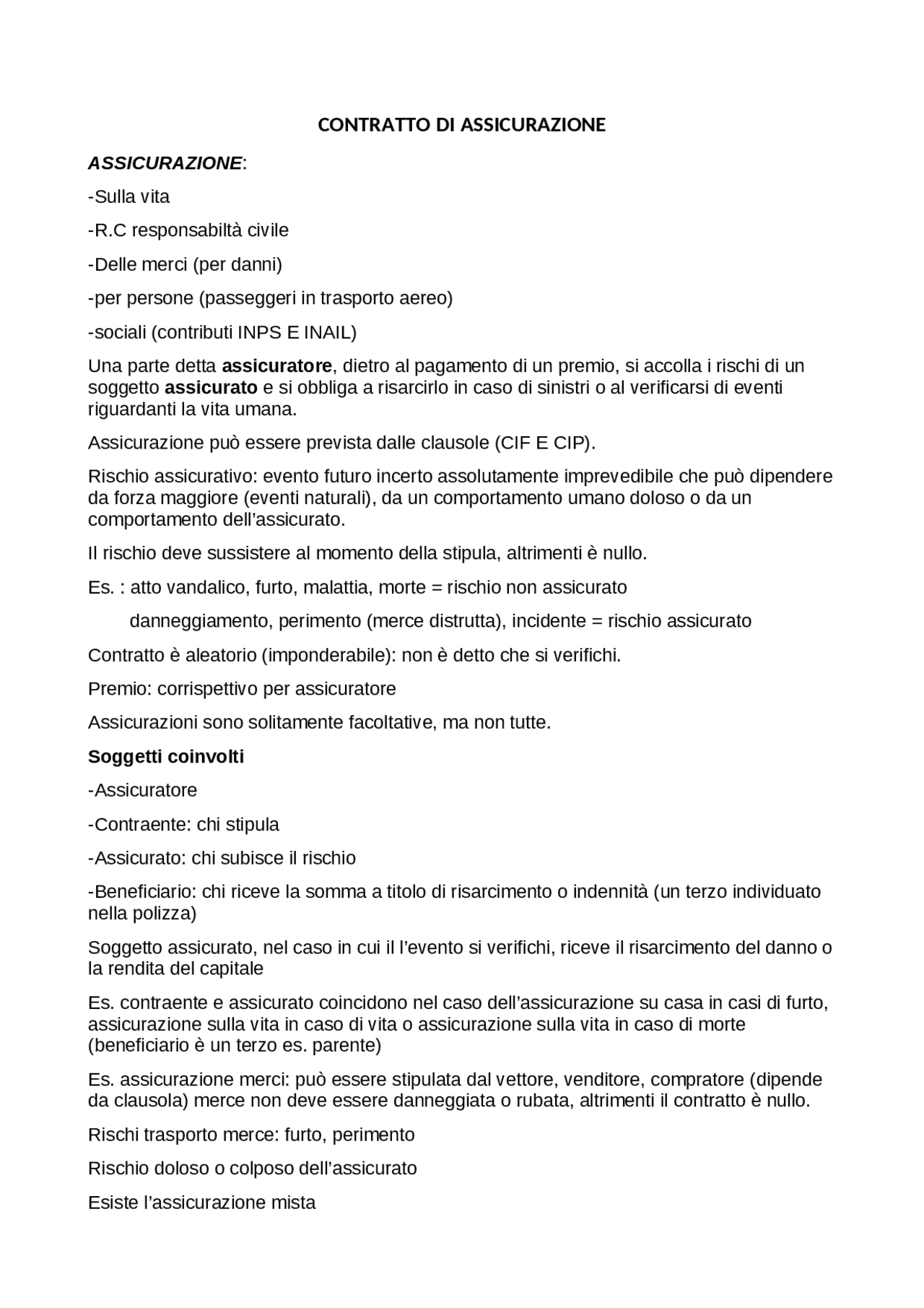 Contratto Di Assicurazione Docsity