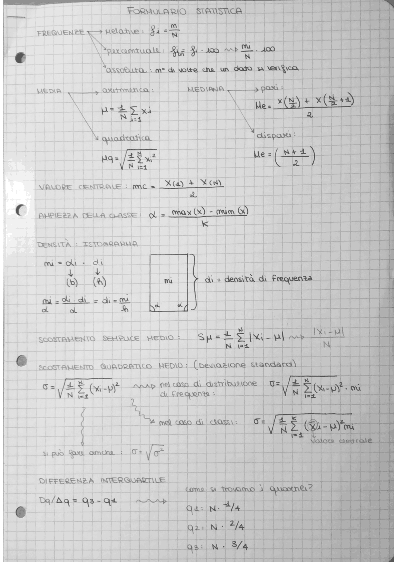 Formulario Statistica Formulari Di Statistica Docsity