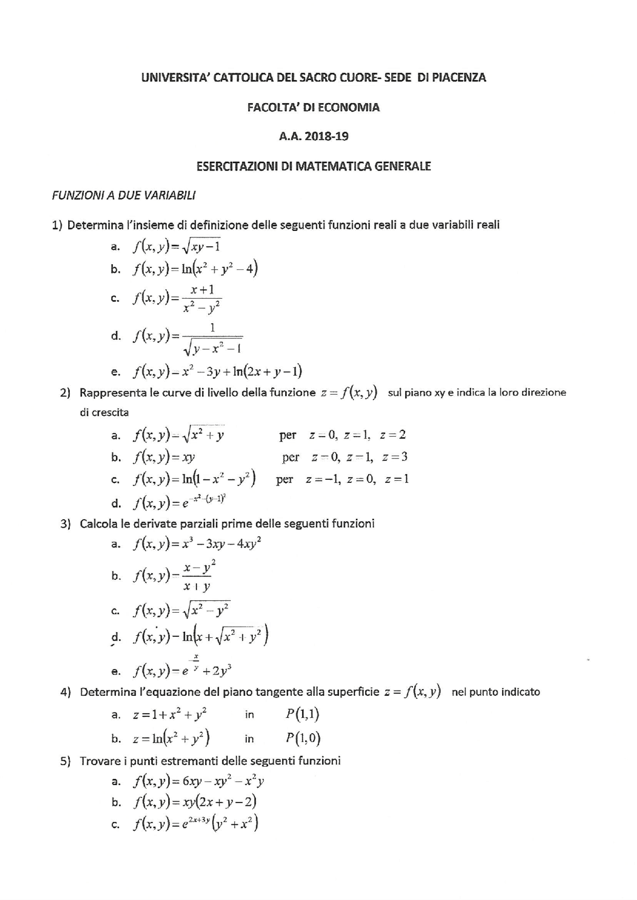 Esercitazioni Matematica Generale Docsity