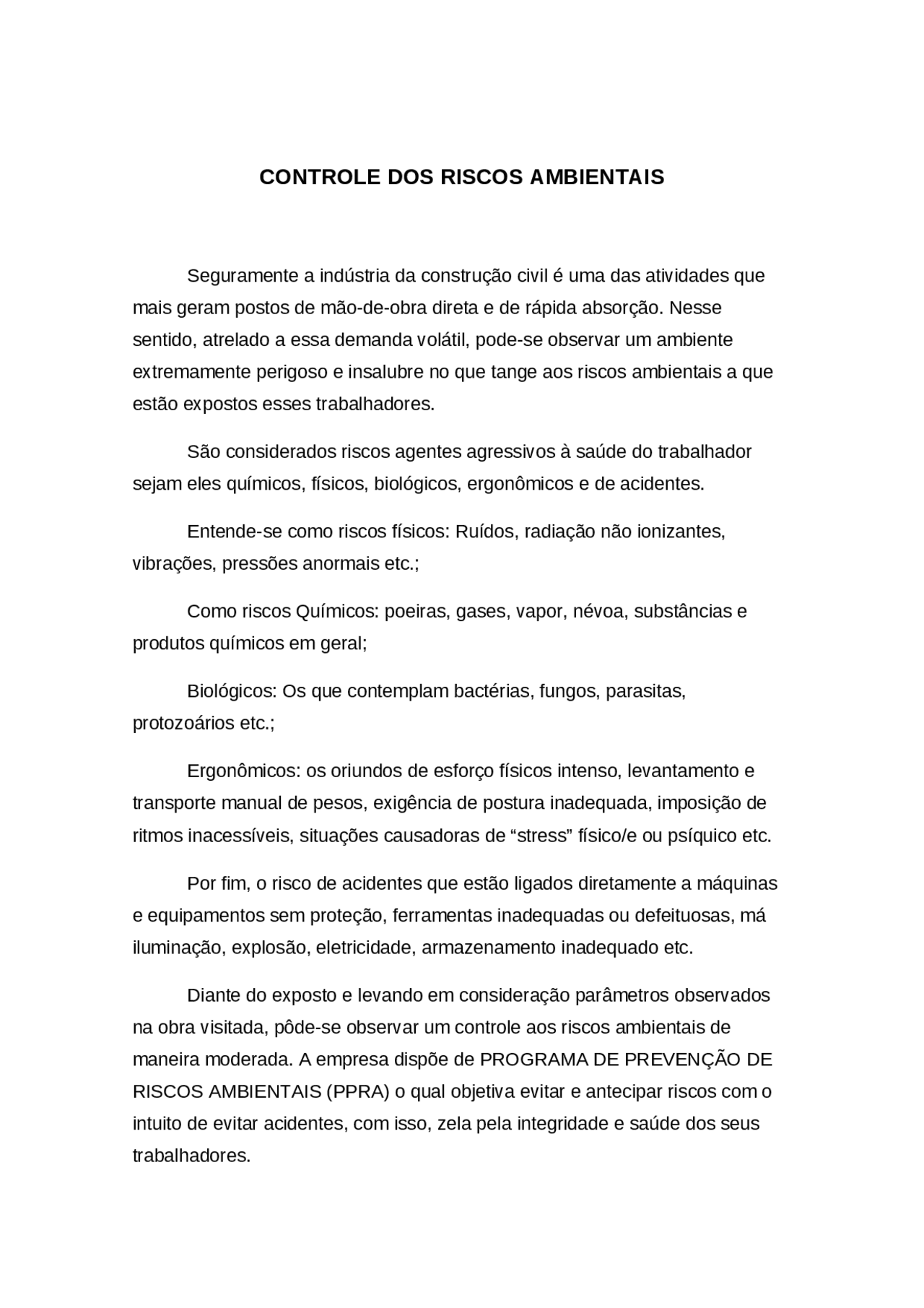 Controle Dos Riscos Ambientais Docsity