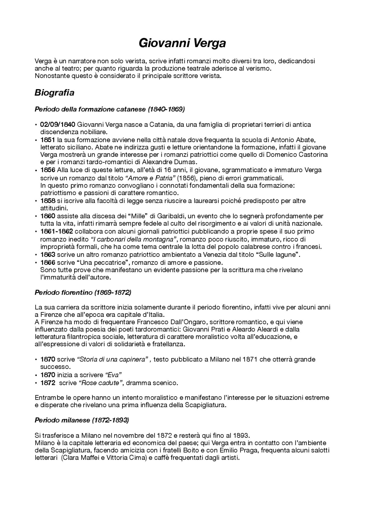 Appunti Giovanni Verga Docsity