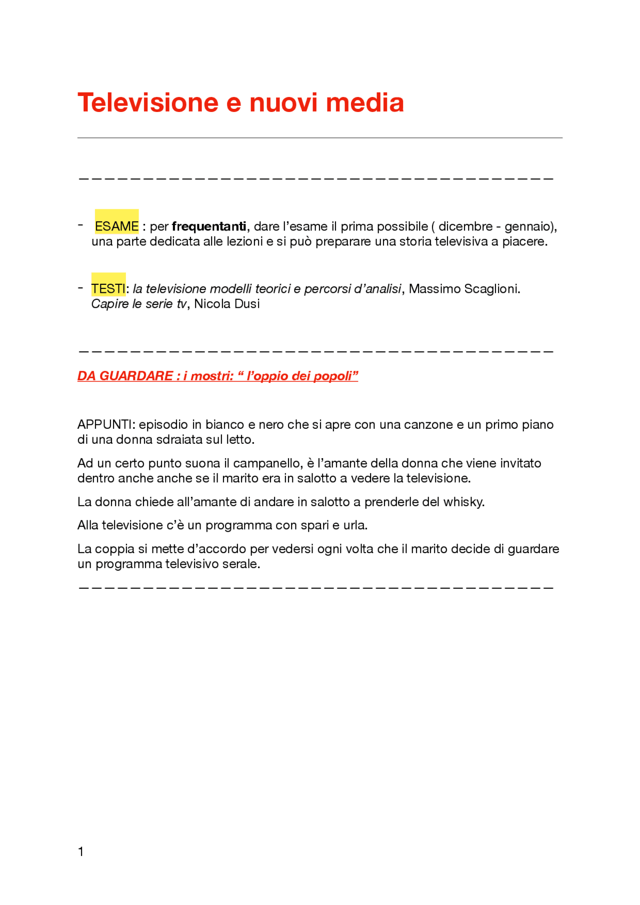Appunti Lezione Di Televisione Docsity