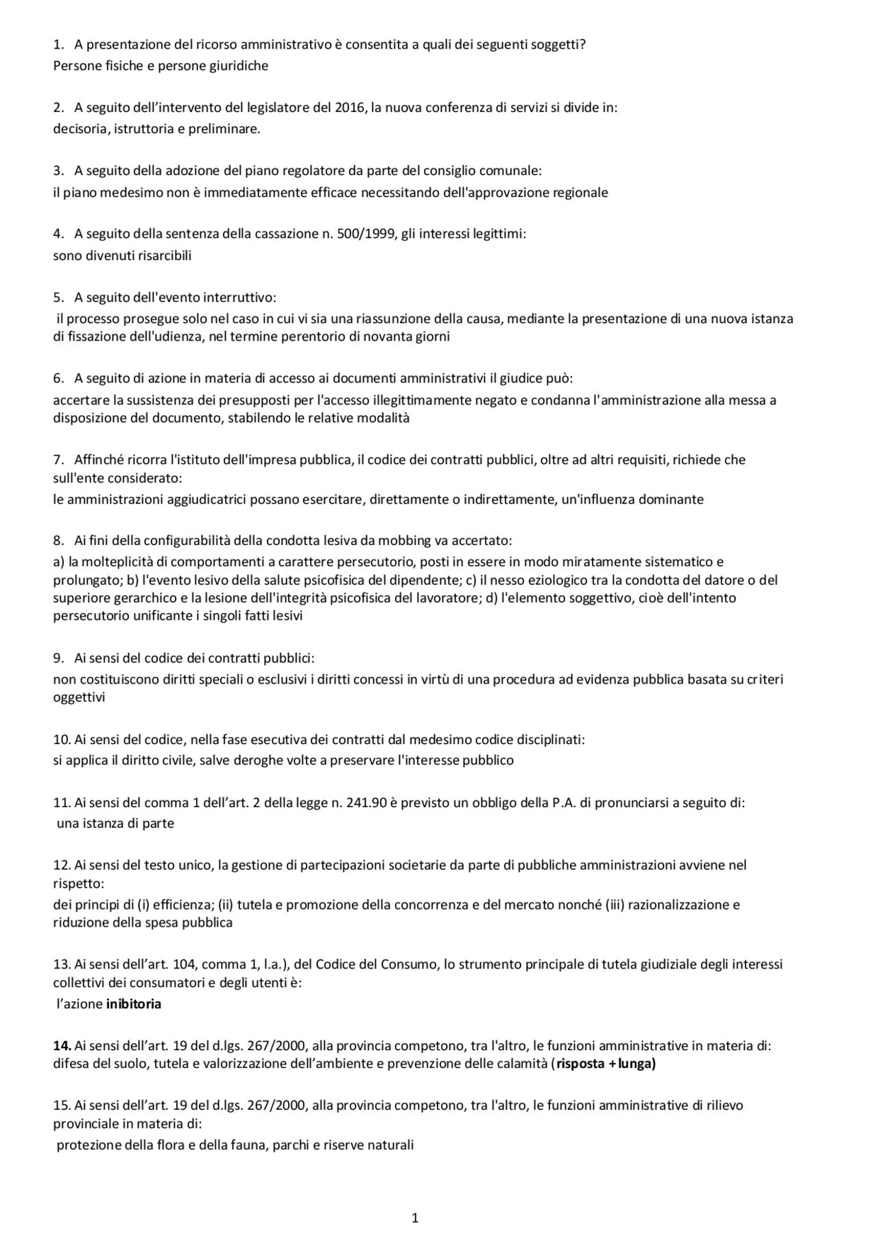 Domande e risposte esame diritto amministrativo - Docsity