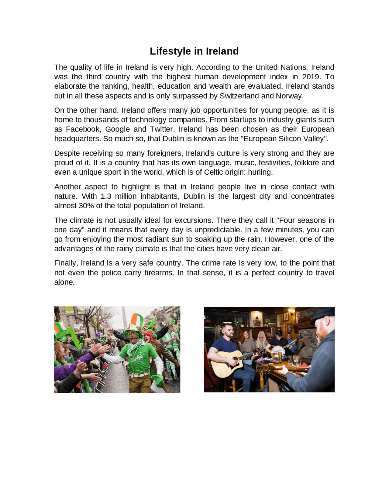 Lifestyle and vacations in Ireland - Docsity