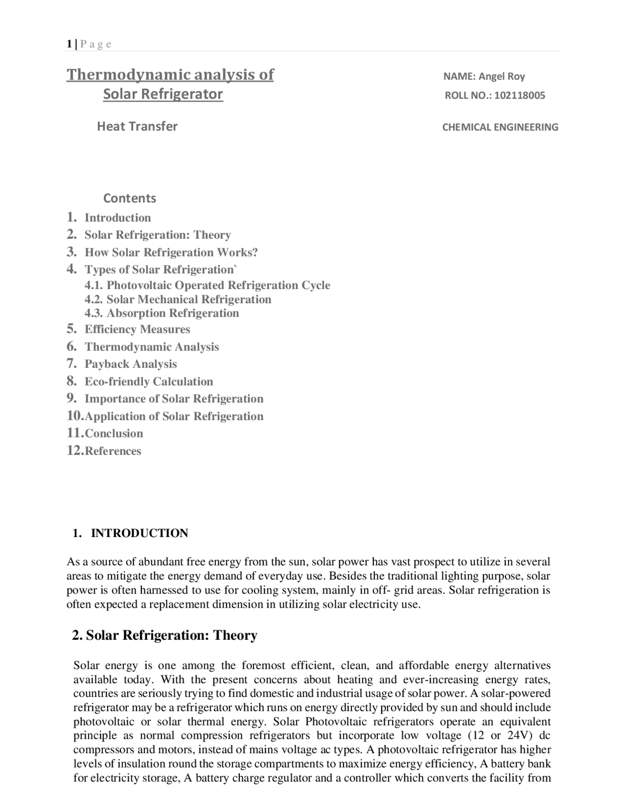 Thermodynamic analysis of solar refrigerator(HT assignment).pdf - Docsity