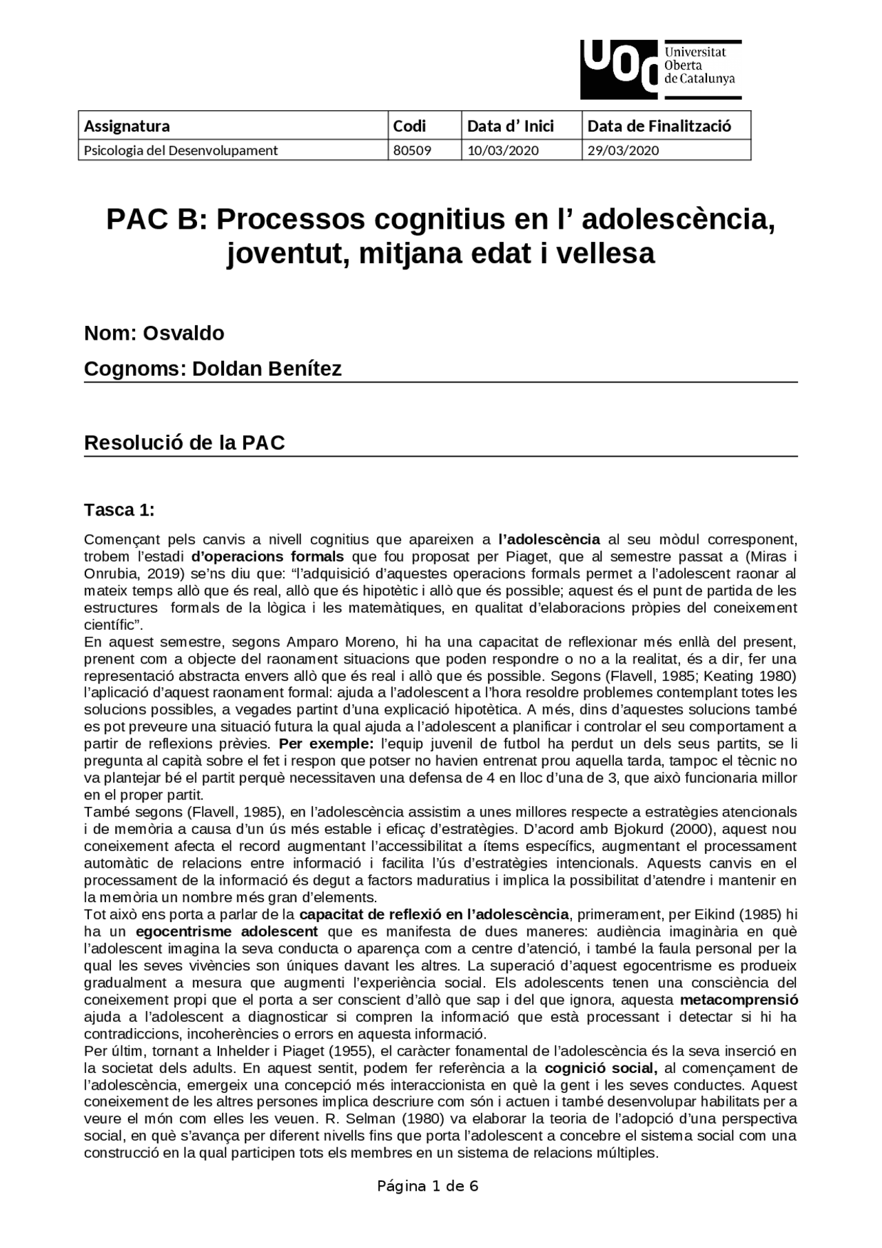 Pac B Sobre El Desenvolupament Físic Docsity