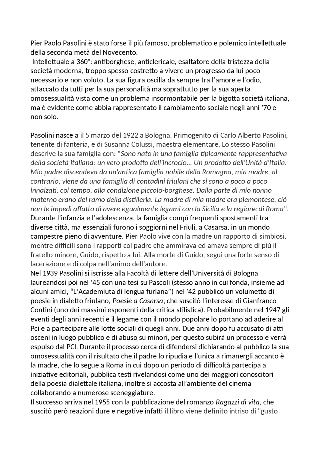 Pier Paolo Pasolini Docsity