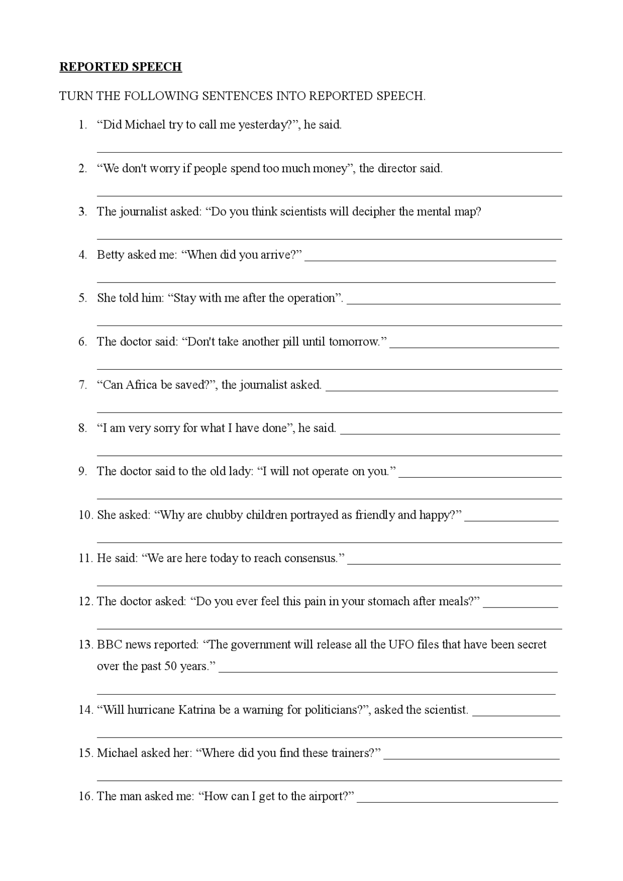 Reported speech 2 bach - Docsity