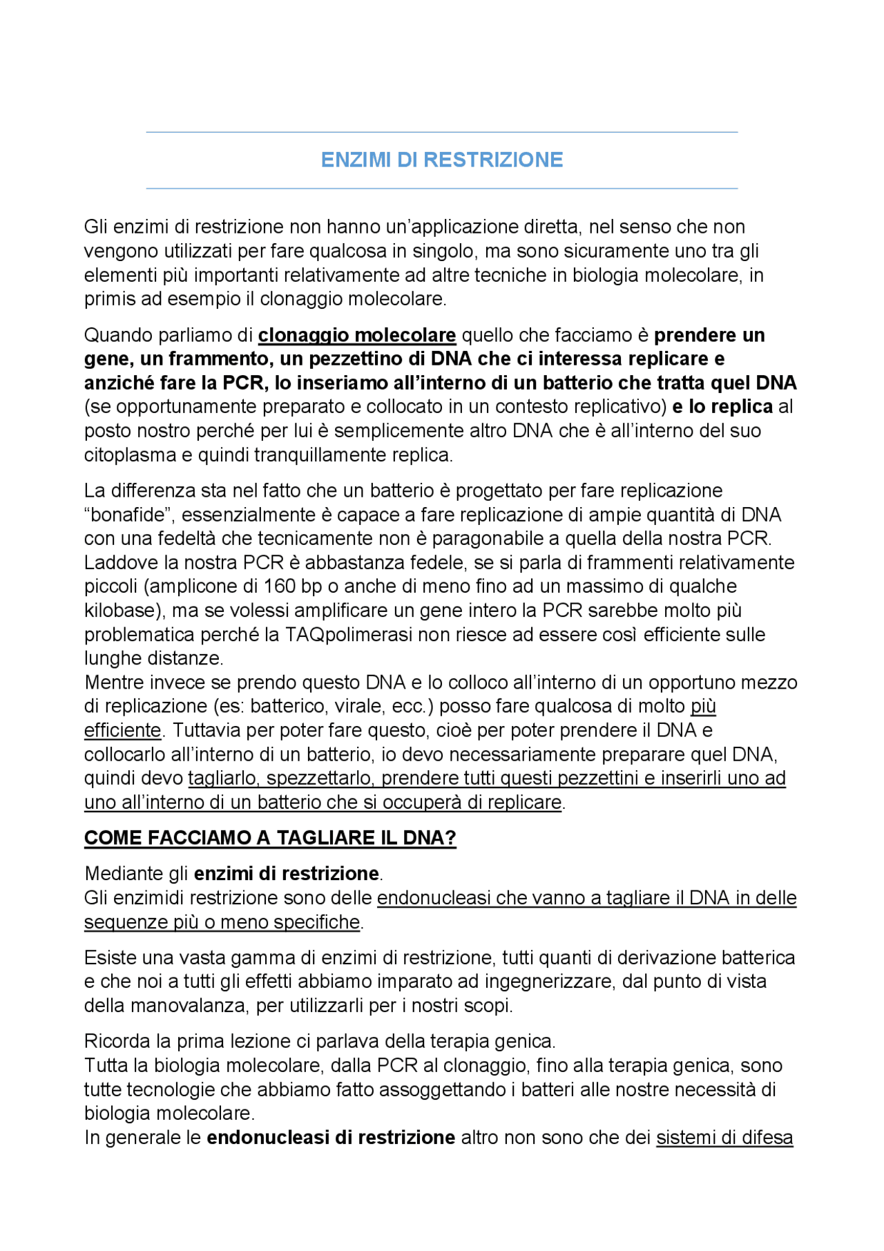 Tecniche Di Laboratorio Biologia Molecolare Enzimi Di Restrizione