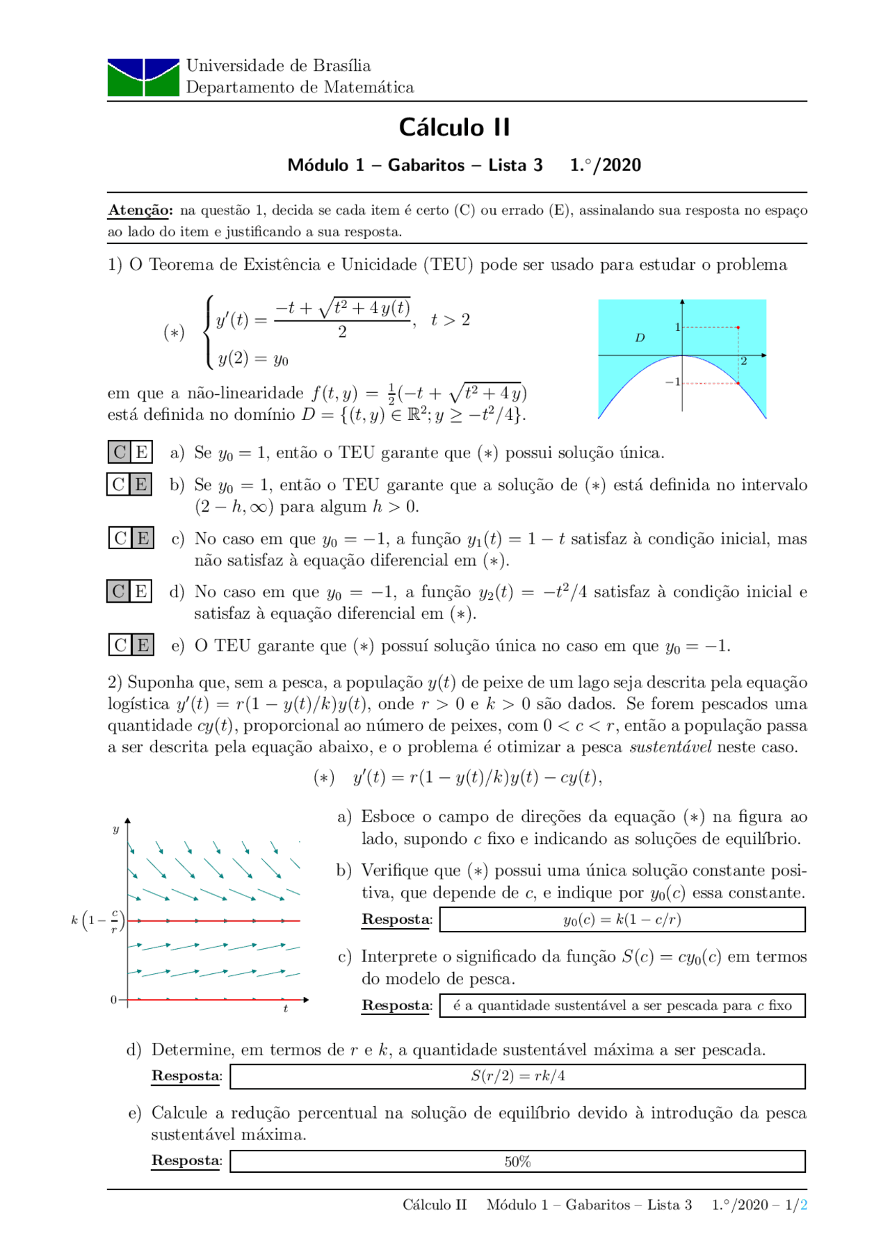 Lista Equações Diferenciais Com Gabarito Docsity