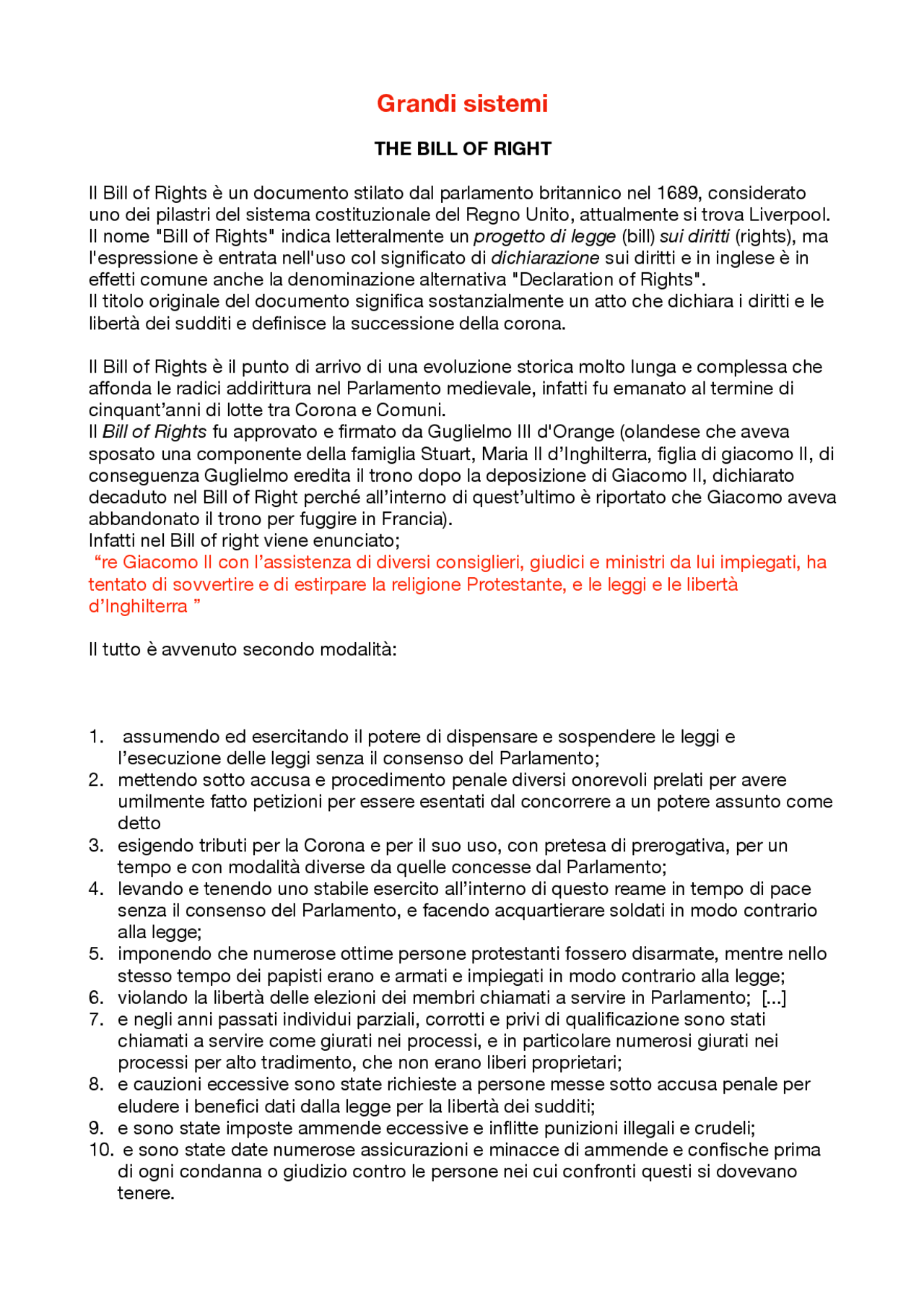 Il Bill Of Rights La Legge Dei Diritti Docsity