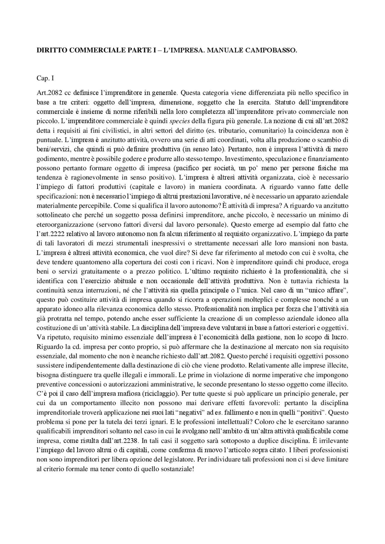 Diritto Commerciale Riassunti Manuale Campobasso Vol I E Ii Docsity