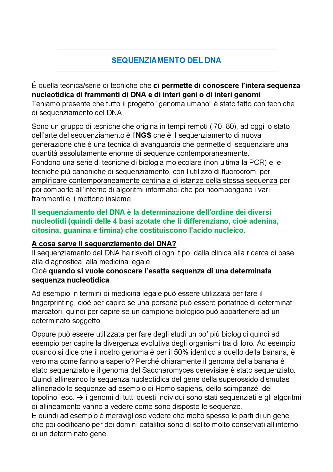 Tecniche di laboratorio biologia molecolare: sequenziamento del DNA - Docsity